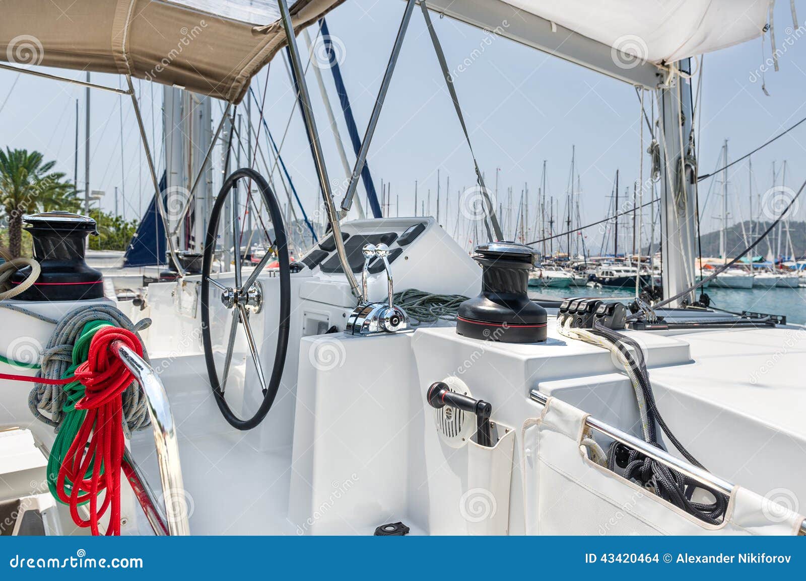 Sailing Catamaran Helm Station Stock Photo - Image of rope, sail: 43420464