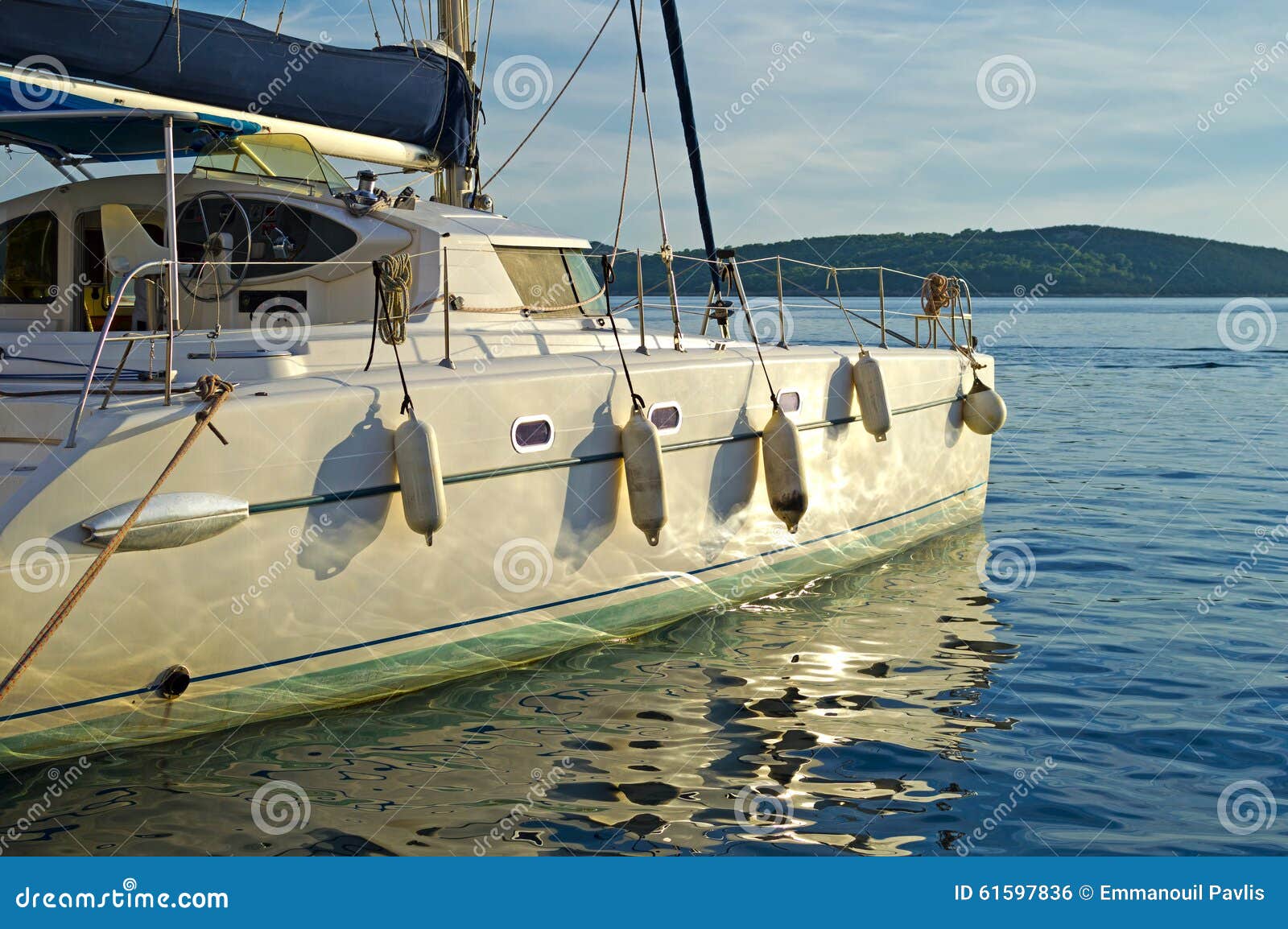 Sailing Catamaran at Sunset Stock Photo - Image of design, nautical ...