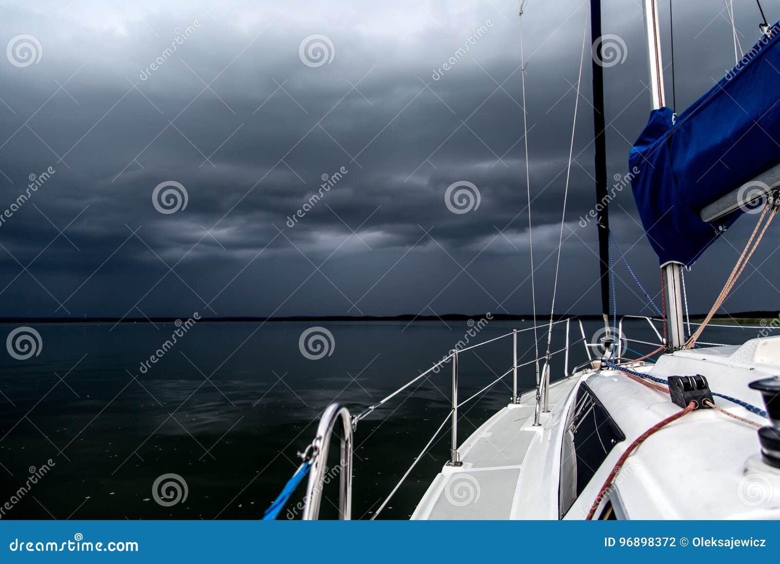 Sailing Concept with Boat and Lake Water Storm Weather Stock Photo ...