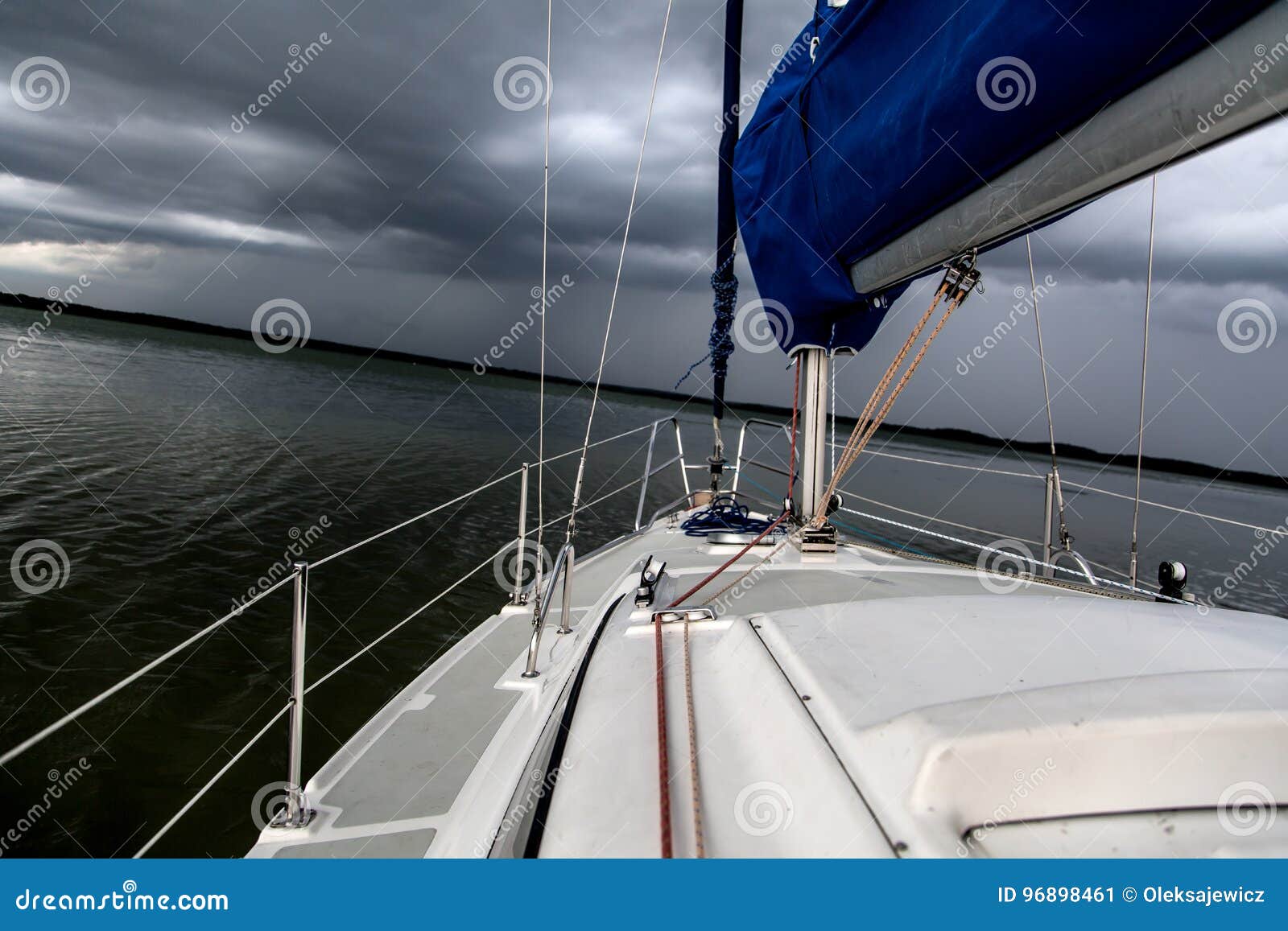 Sailing Concept with Boat and Lake Water Storm Weather Stock Image ...