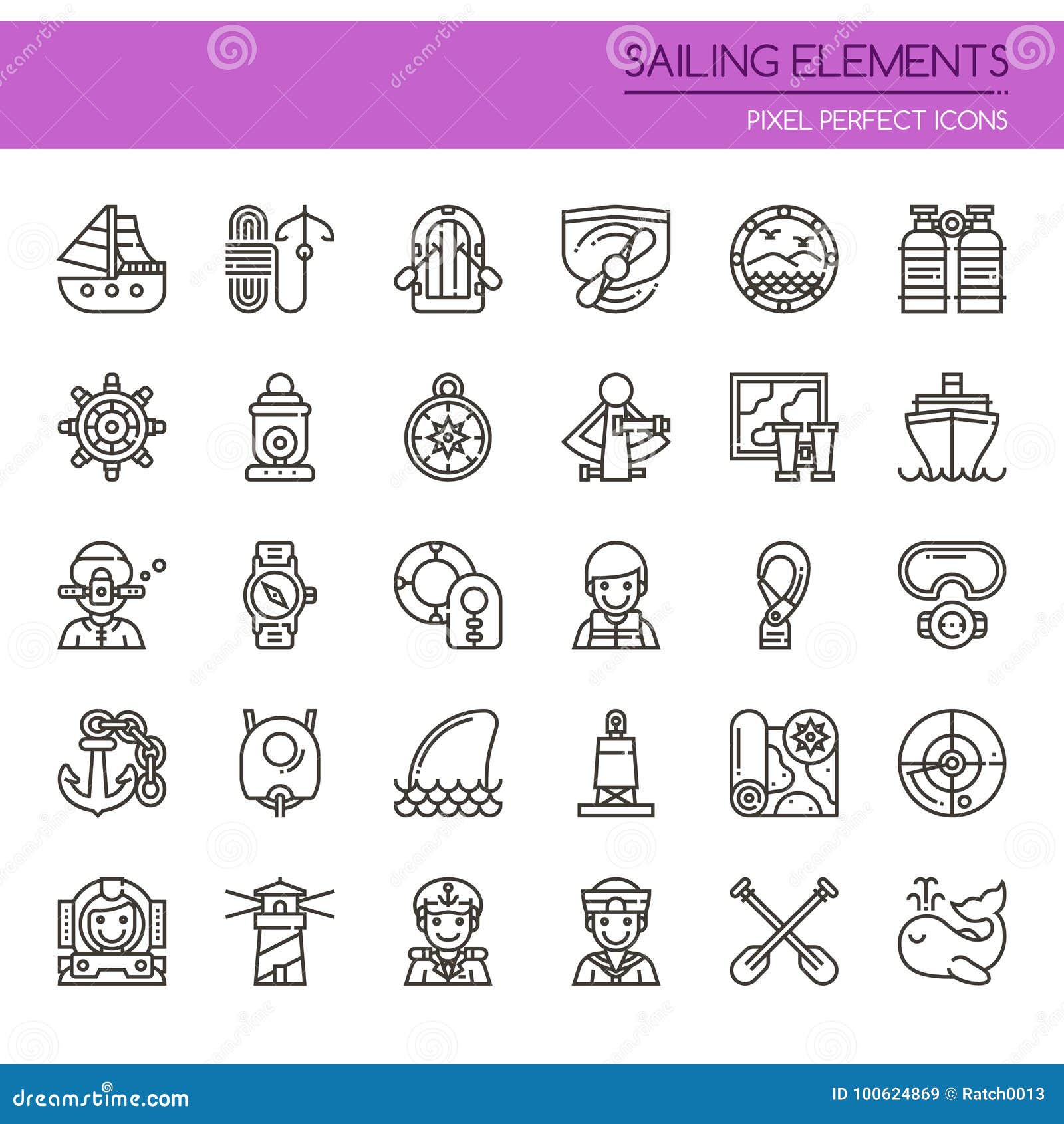 Sailing Elements stock vector. Illustration of shark - 100624869