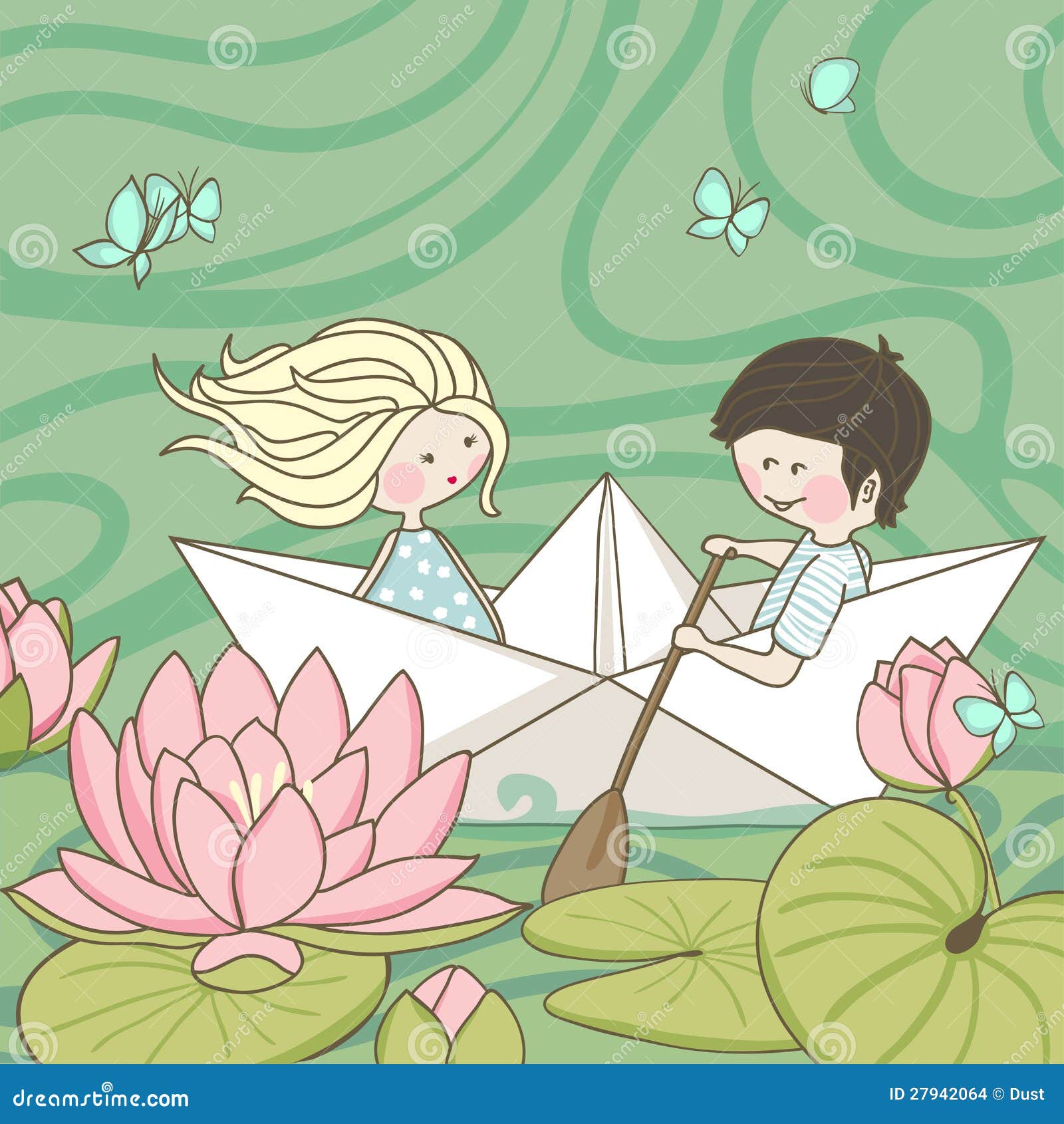 Sailing on the Lotus lake stock illustration. Illustration of sailor ...