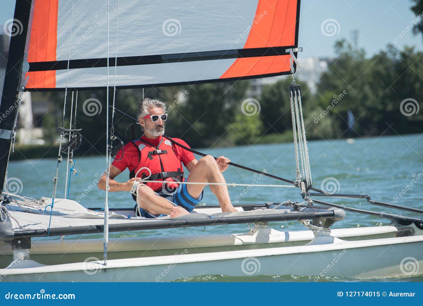 Sailing man on boat stock image. Image of nautical, relax - 127174015