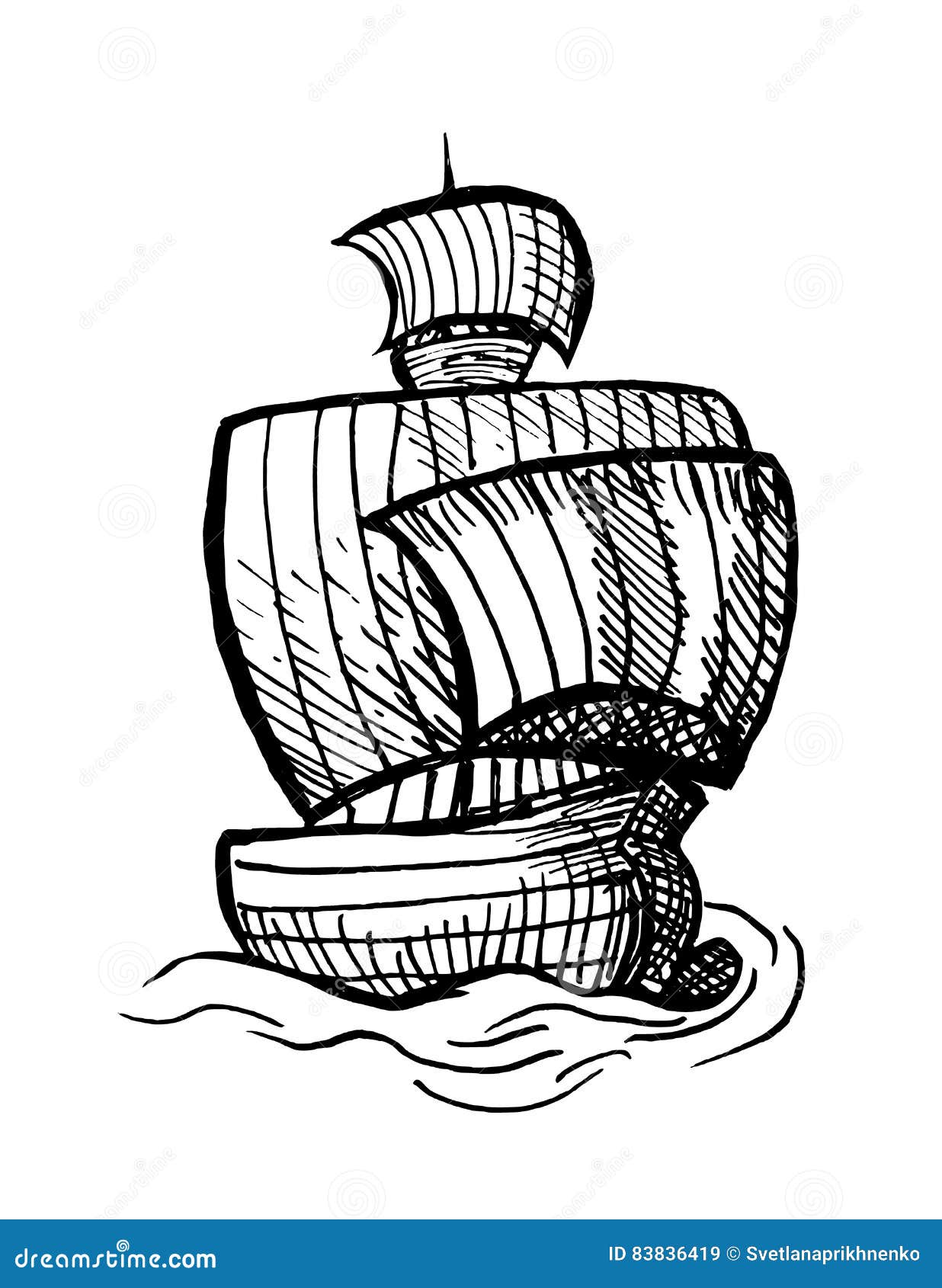 Sailing medieval ship stock vector. Illustration of retro - 83836419