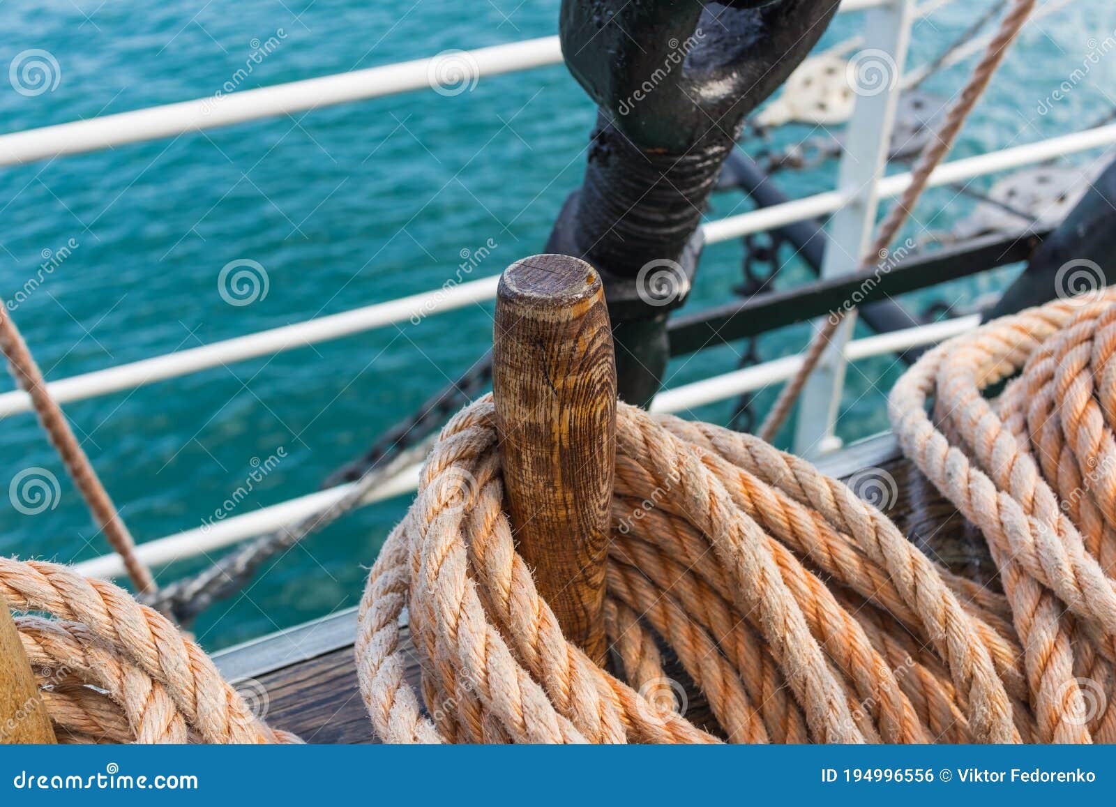 Sailing Ropes on the Deck of a Sailing Ship Close Up, Selective Focus ...