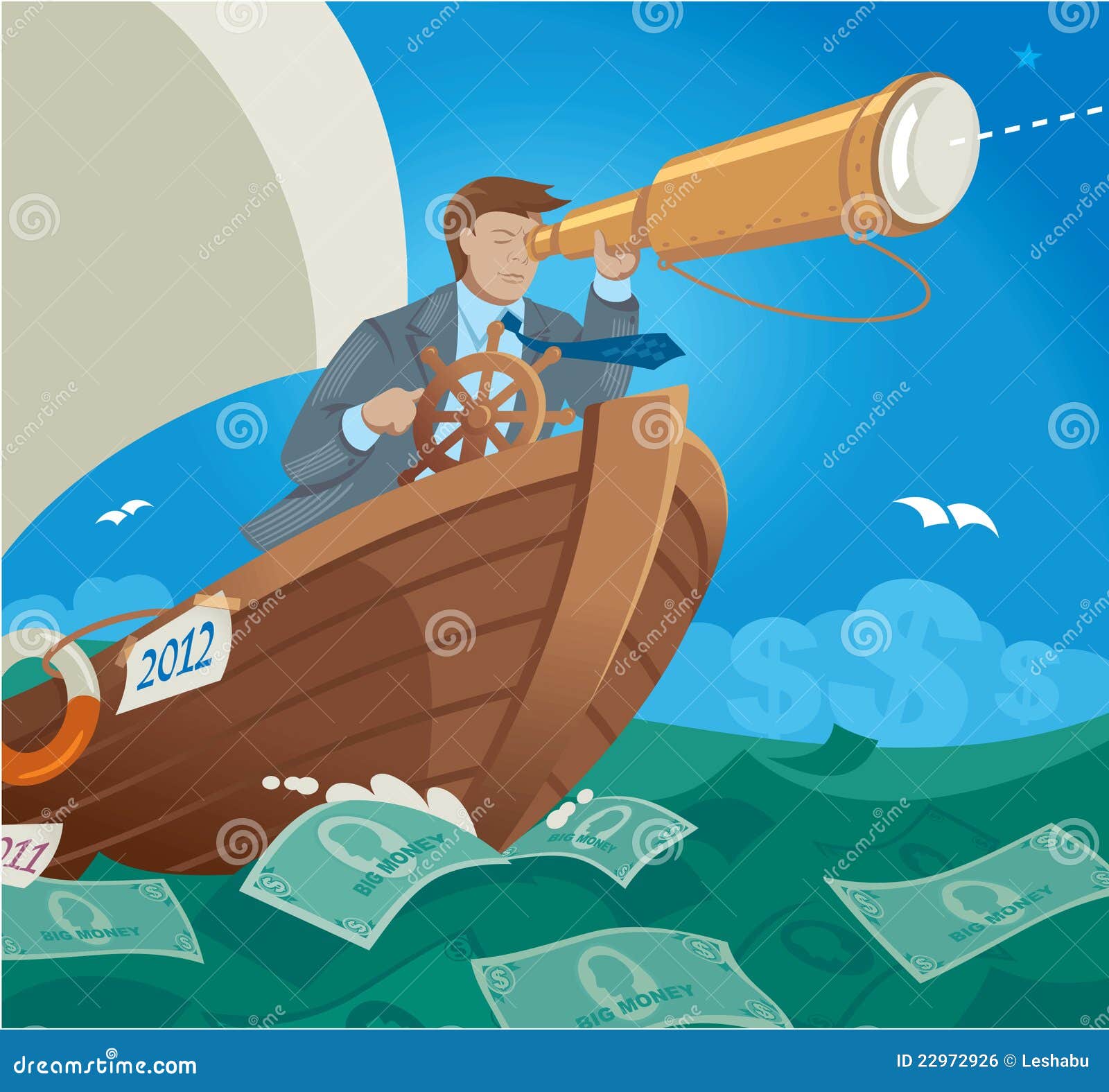 Sailing in the Sea of Money Stock Vector - Illustration of currency ...