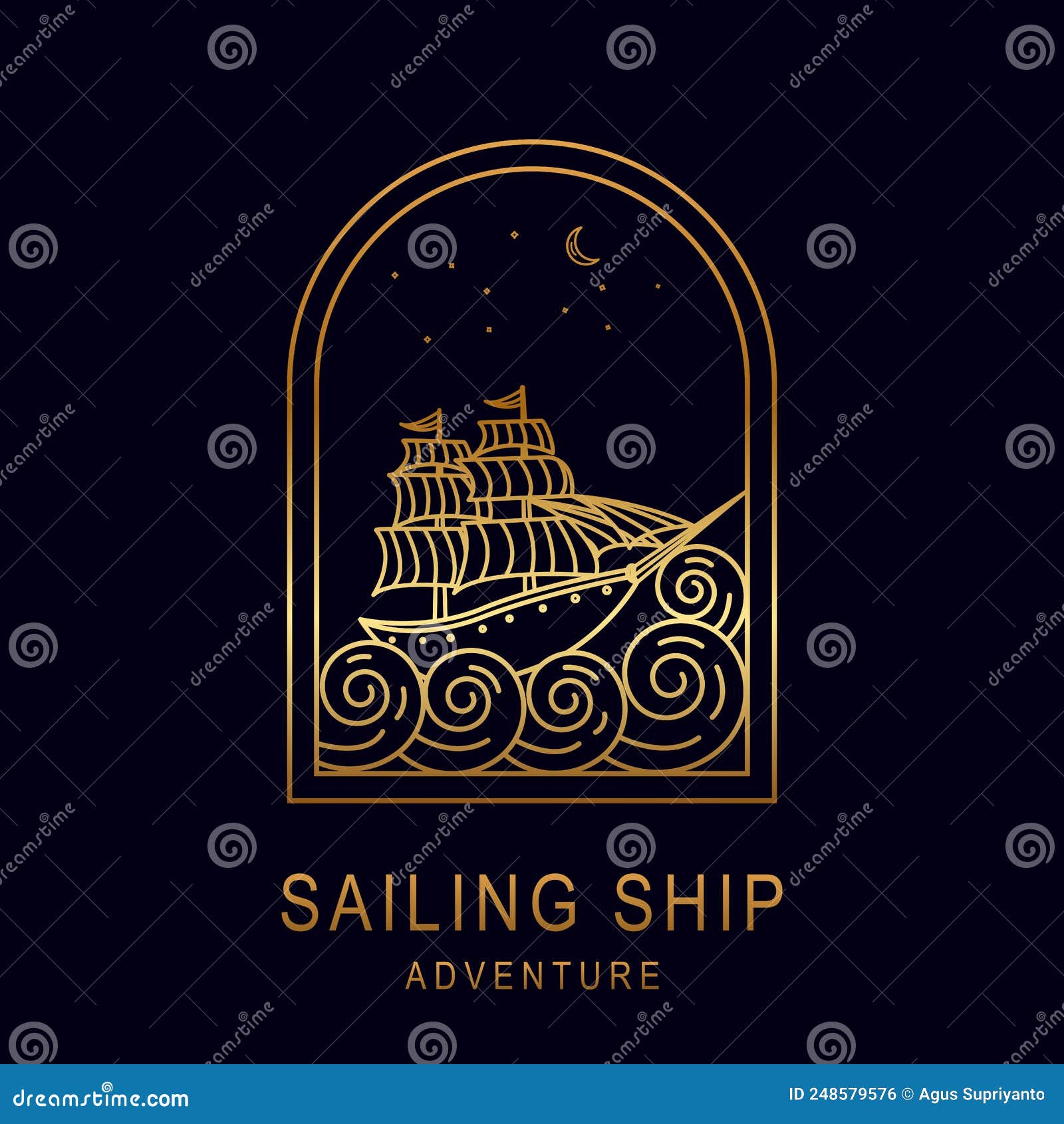 Sailing Ship Adventure Logo Template Design in Outline Style. Stock ...