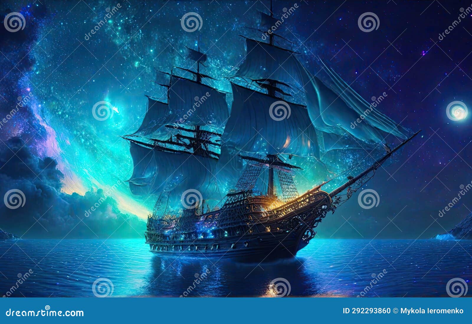 Sailing Ship Against the Backdrop of a Beautiful Starry Sky Stock ...