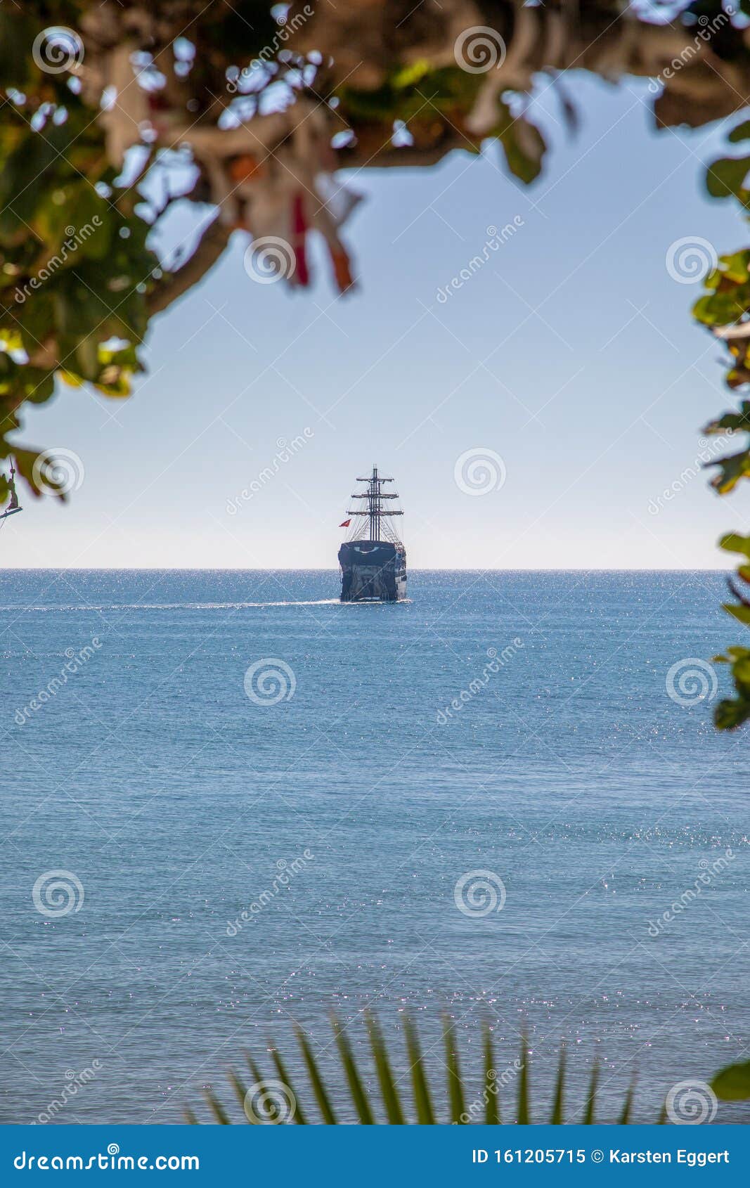 Sailing Ship Anchors in the Port of Side in Fine Weather Stock Image ...