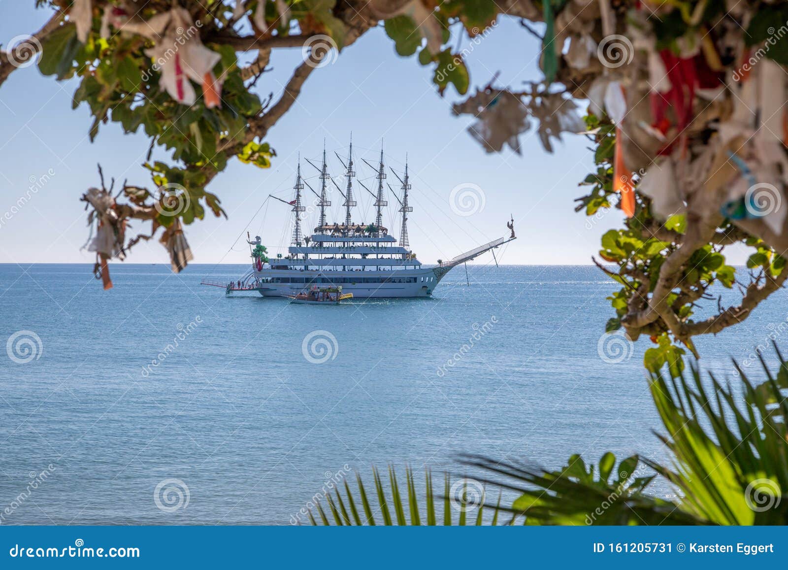 Sailing Ship Anchors in the Port of Side in Fine Weather Stock Image ...