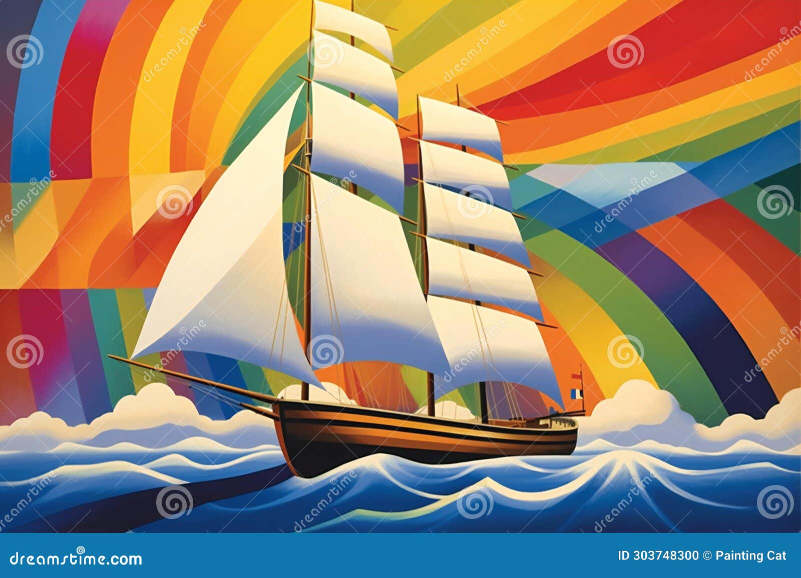 Sailing Ship on the Background of the Rainbow Stock Illustration ...