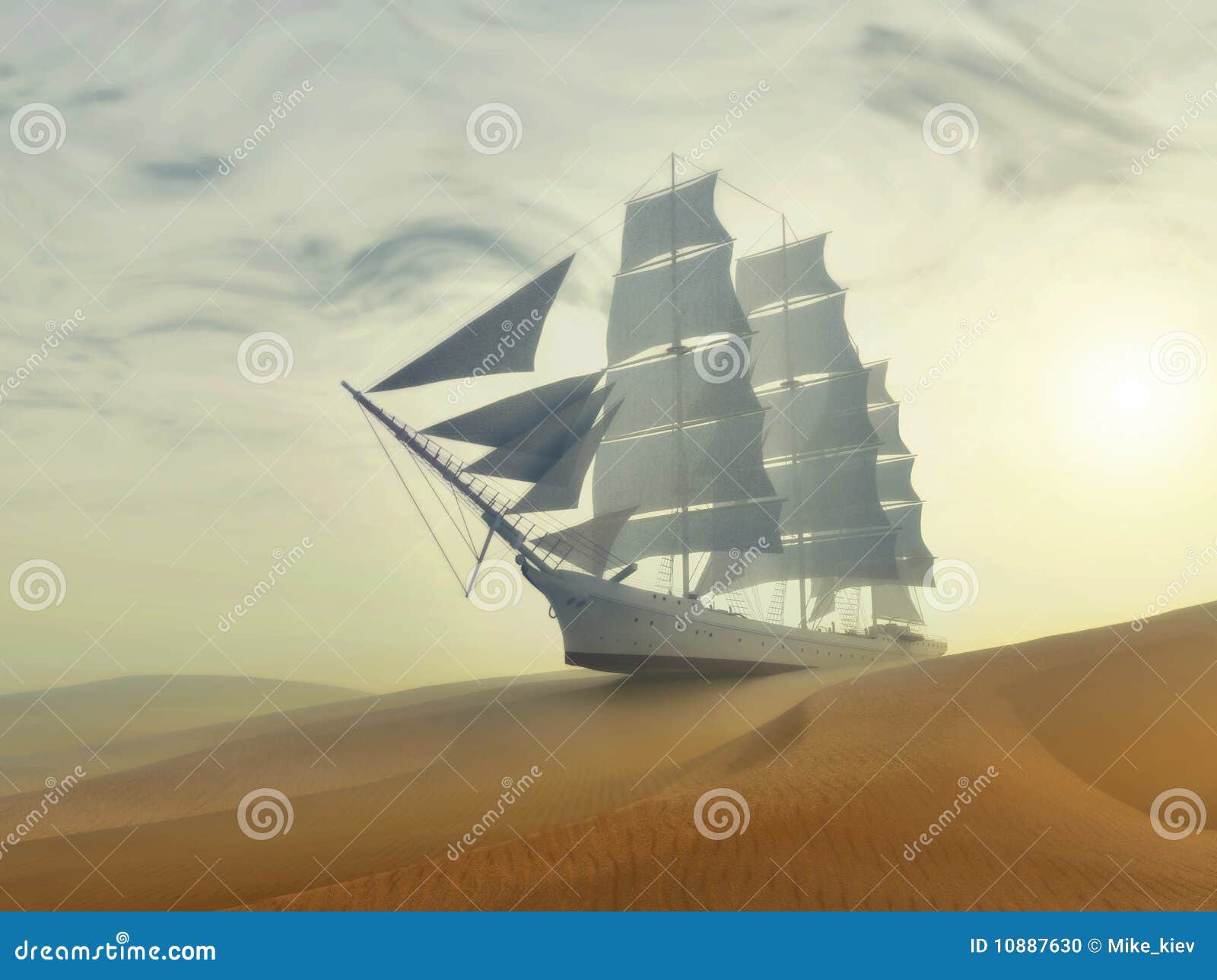 Sailing ship in desert stock illustration. Illustration of sand - 10887630
