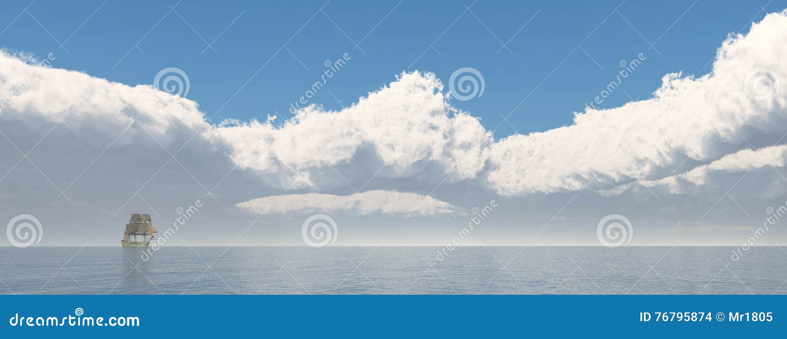 Sailing Ship in the Distance Stock Illustration - Illustration of ...