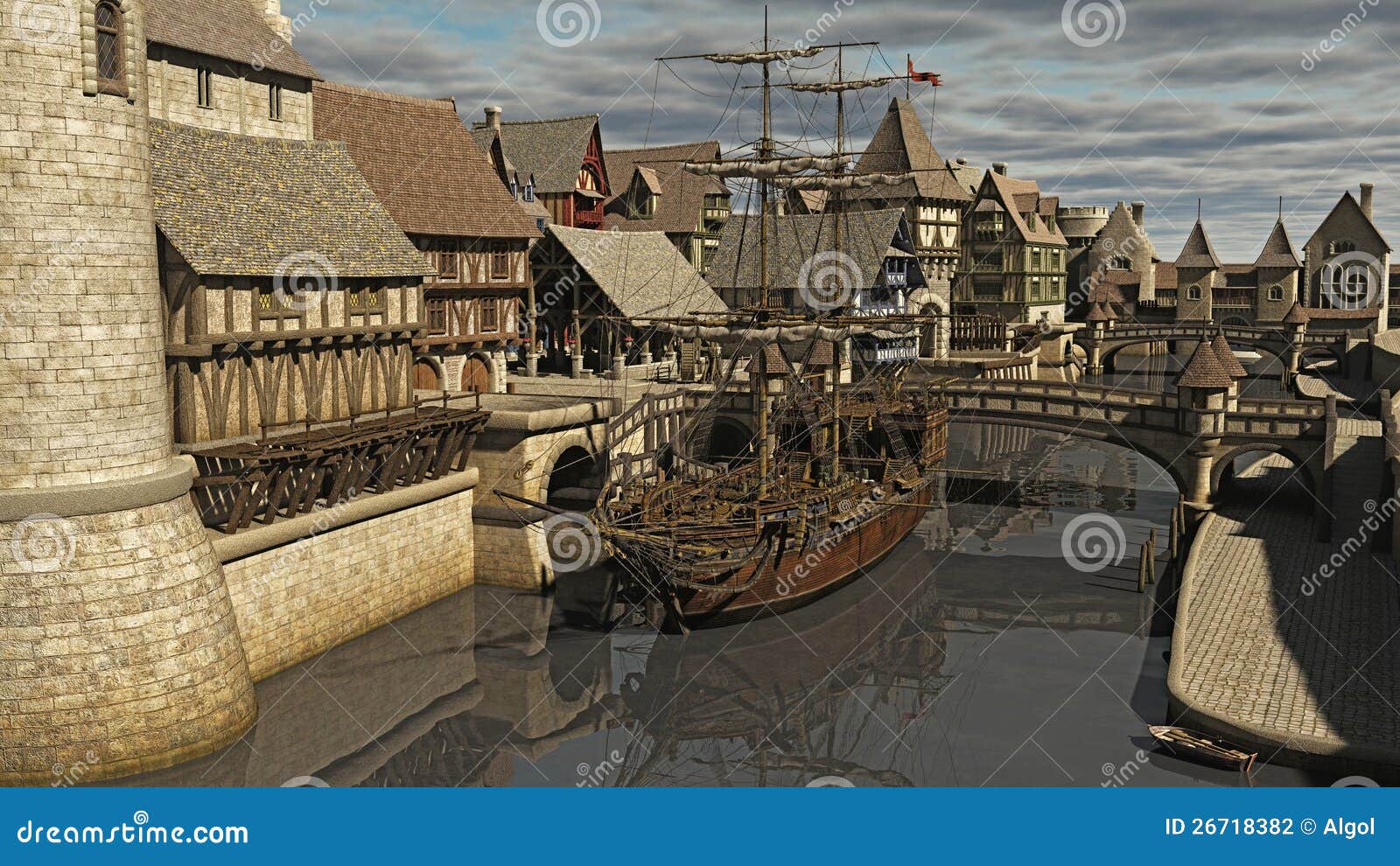 Sailing ship at the Docks stock illustration. Illustration of ancient ...