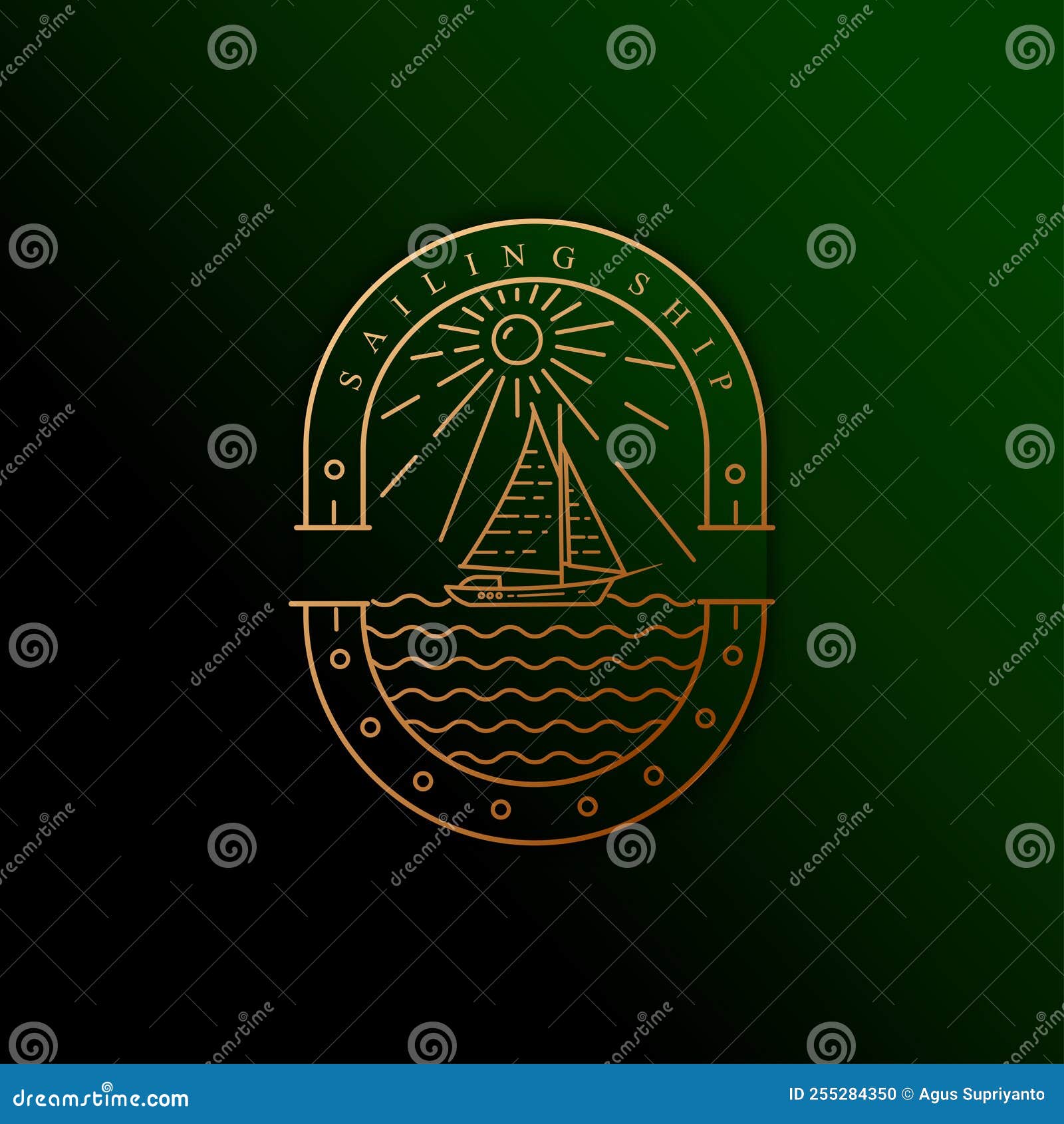 Sailing Ship Emblem Color Gradient Line Art Style Design Stock Vector ...