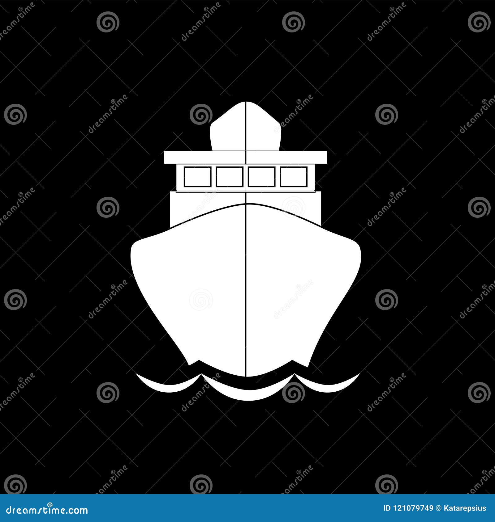 Sailing Ship Front View Icon Isolated on Black Background. Stock Vector ...