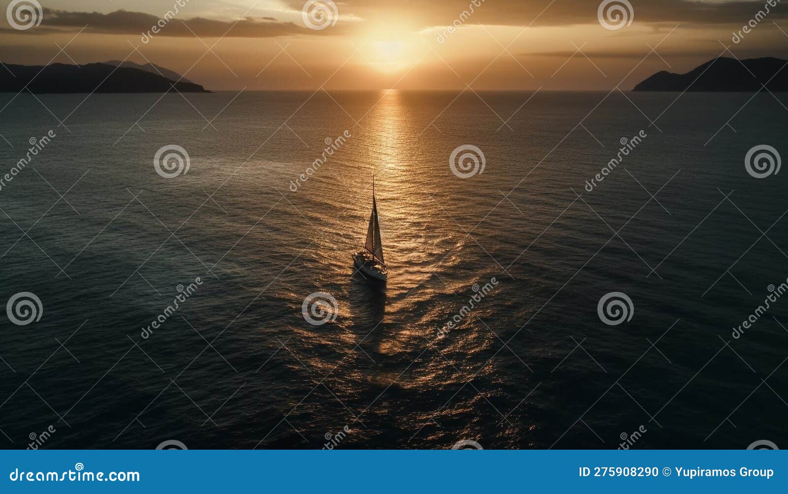 Sailing Ship Glides on Tranquil Sunset Waters Generated by AI Stock ...