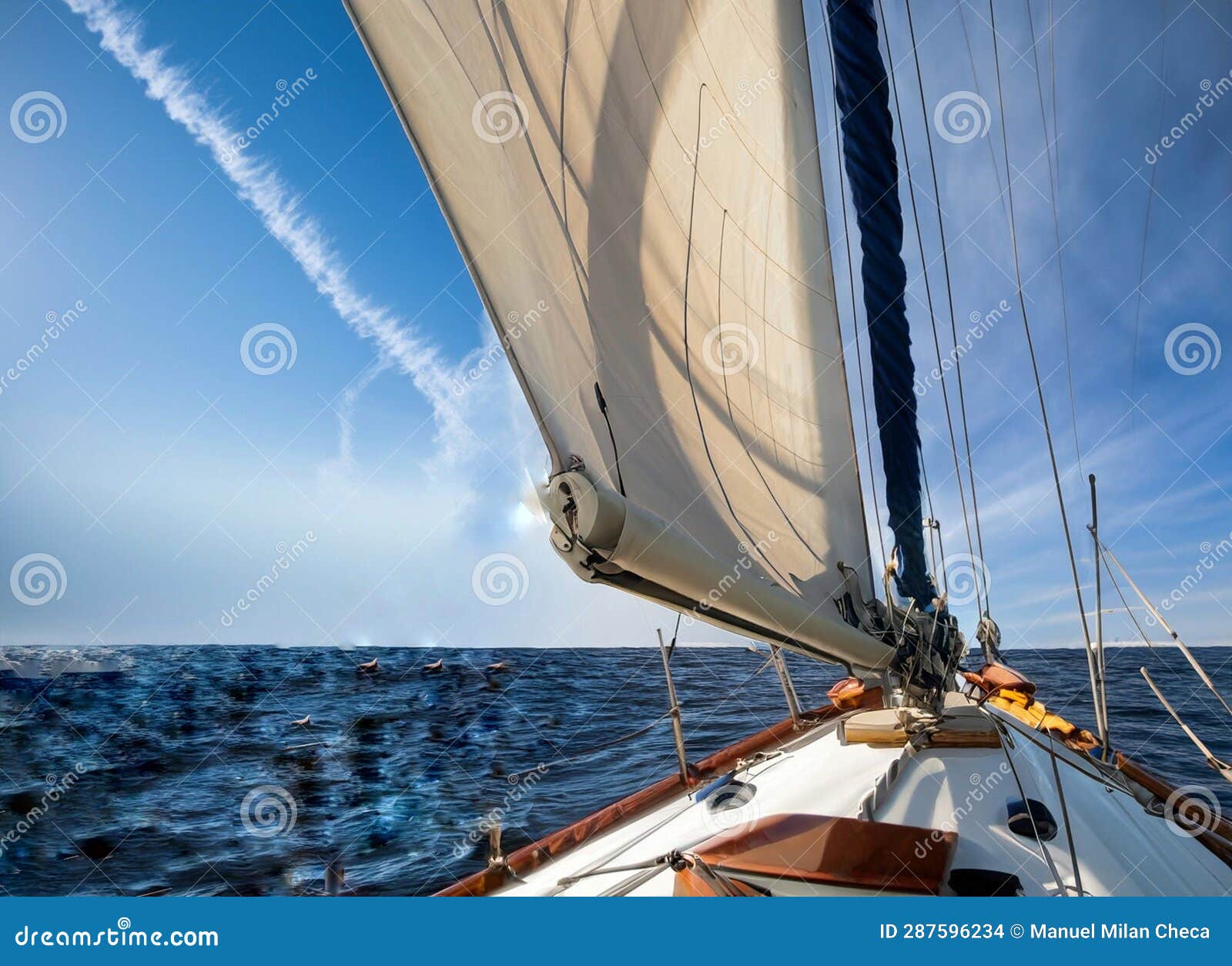 Sailing Ship Gliding on Water, Propelled by Wind, with Expansive Sky ...