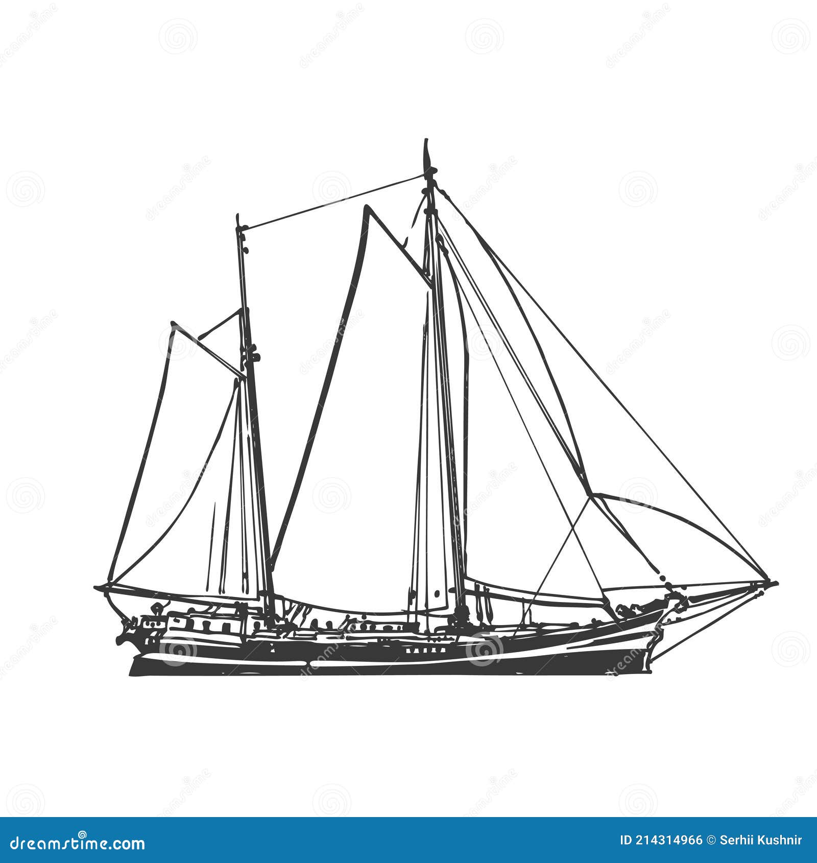 Sailing Ship, Graphic Hand Drawing. Sea or River Transport, an Isolated ...