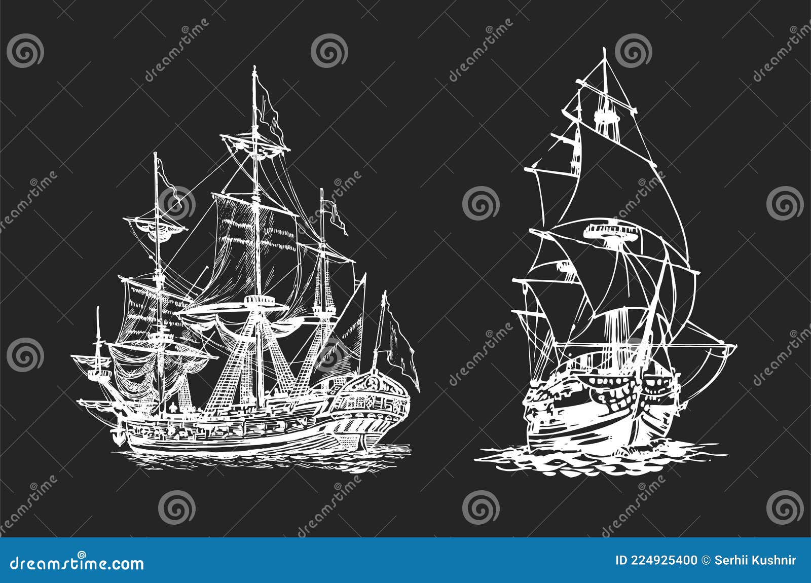 Sailing Ship, Graphic Hand Drawing. Sea or River Transport, an Isolated ...
