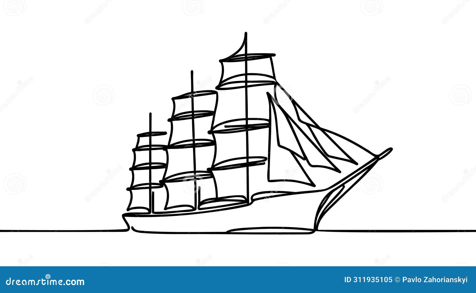 Sailing Ship Hand Drawn One Continuous Line Drawing Vector Design Stock ...