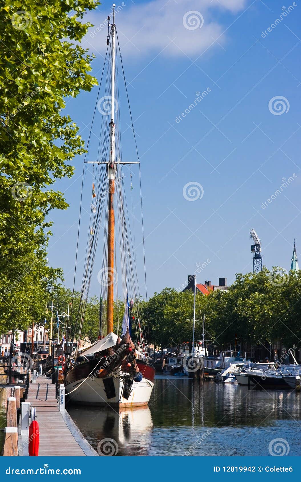 Sailing ship in harbour stock photo. Image of sail, harbor - 12819942