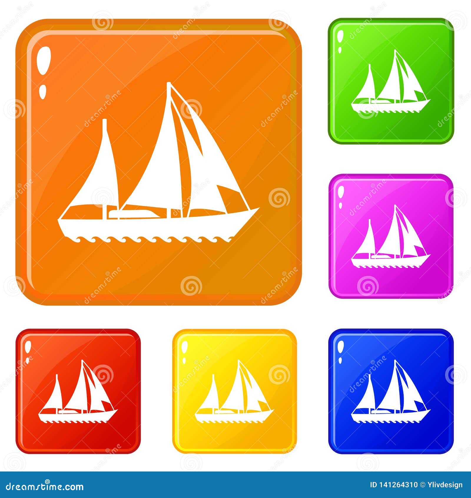Sailing Ship Icons Set Vector Color Stock Vector - Illustration of boat ...