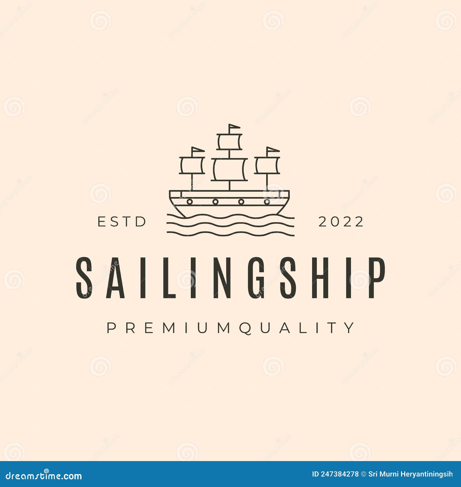 Sailing ship line art logo stock vector. Illustration of yacht - 247384278