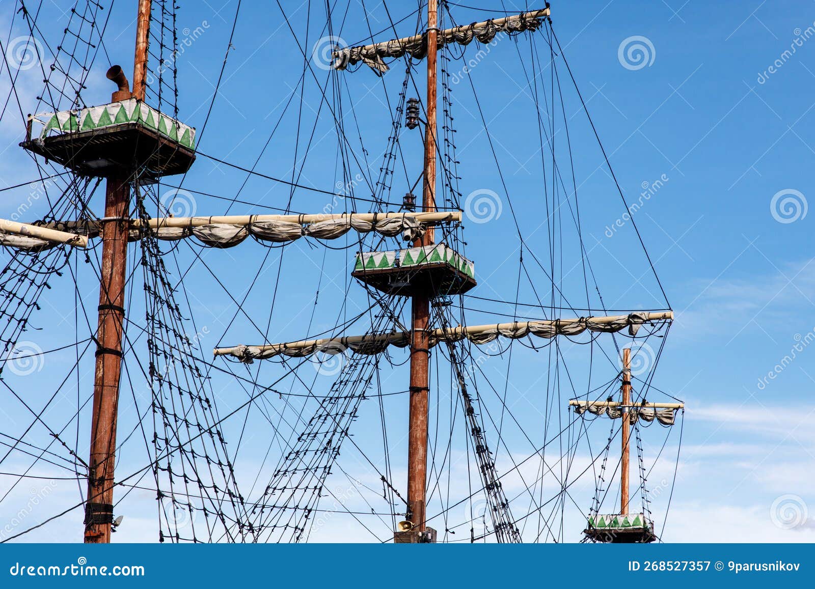 Sailing Ship Mast with Rigging and Cables Against the Sky. Stock Image ...