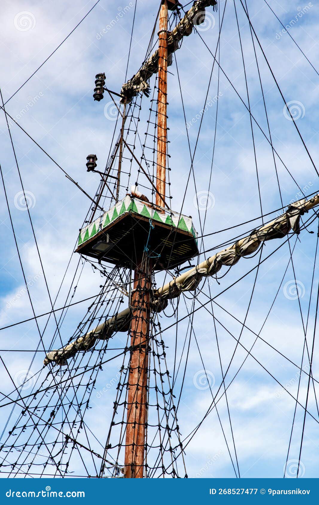 Sailing Ship Mast with Rigging and Cables Against the Sky. Stock Image ...