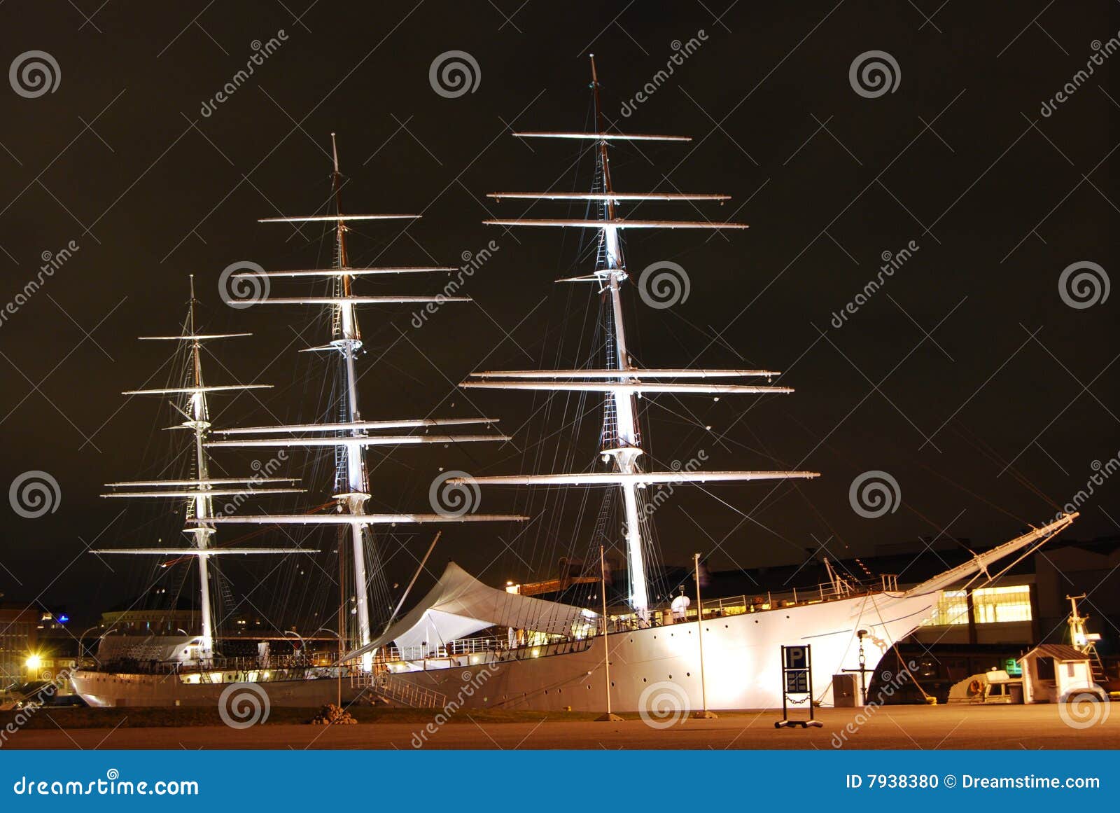 Sailing Ship at Night stock photo. Image of boom, pier - 7938380