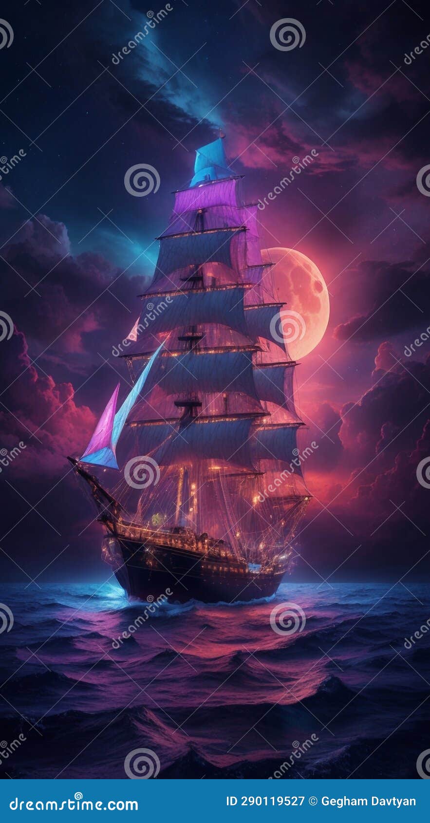 Sailing Ship in the Night, Sailing Boat at the Night, Ship on Sea, Boat ...