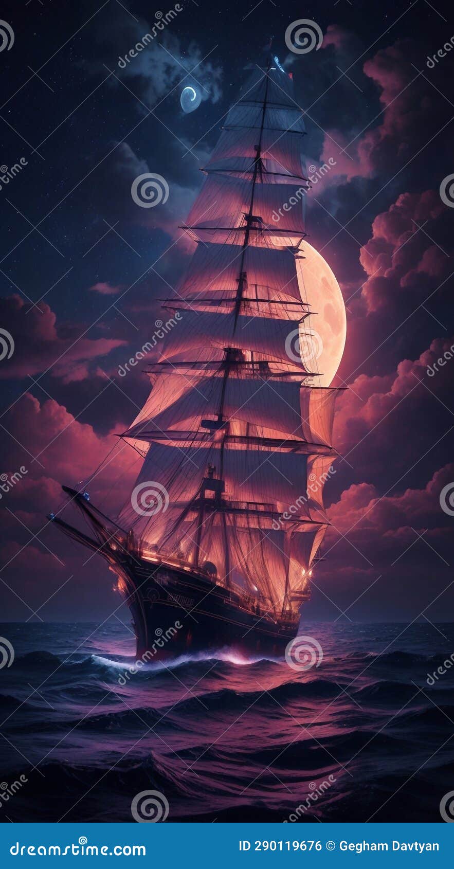 Sailing Ship in the Night, Sailing Boat at the Night, Ship on Sea, Boat ...