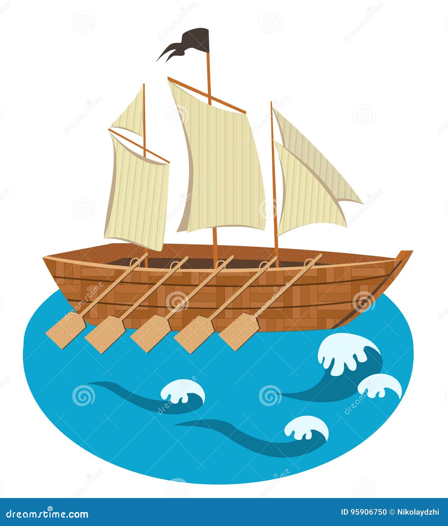 Sailing Ship with Oars Isolated on a White Background. Stock ...