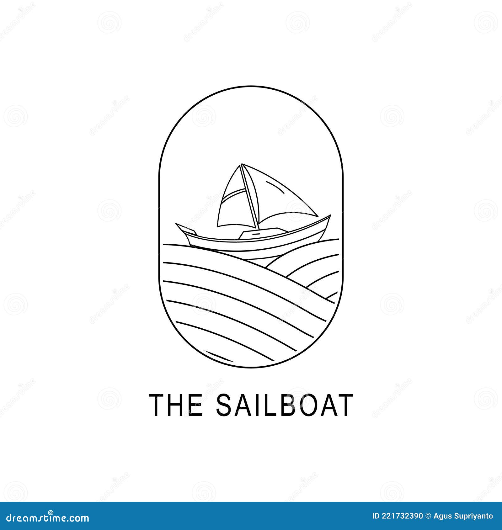 Sailing Ship with Ocean Waves in Line Art Illustration Stock Vector ...