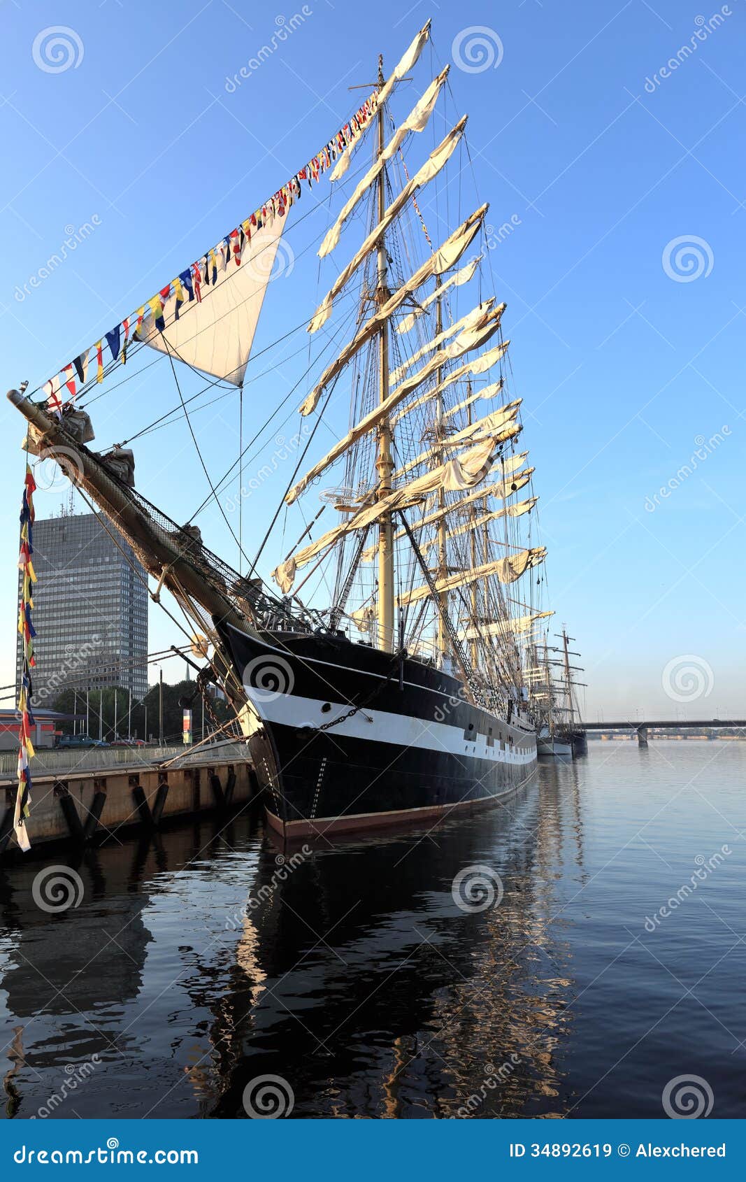 Sailing Ship Standing at the Pier in Early Morning, Riga - Latvia Stock ...