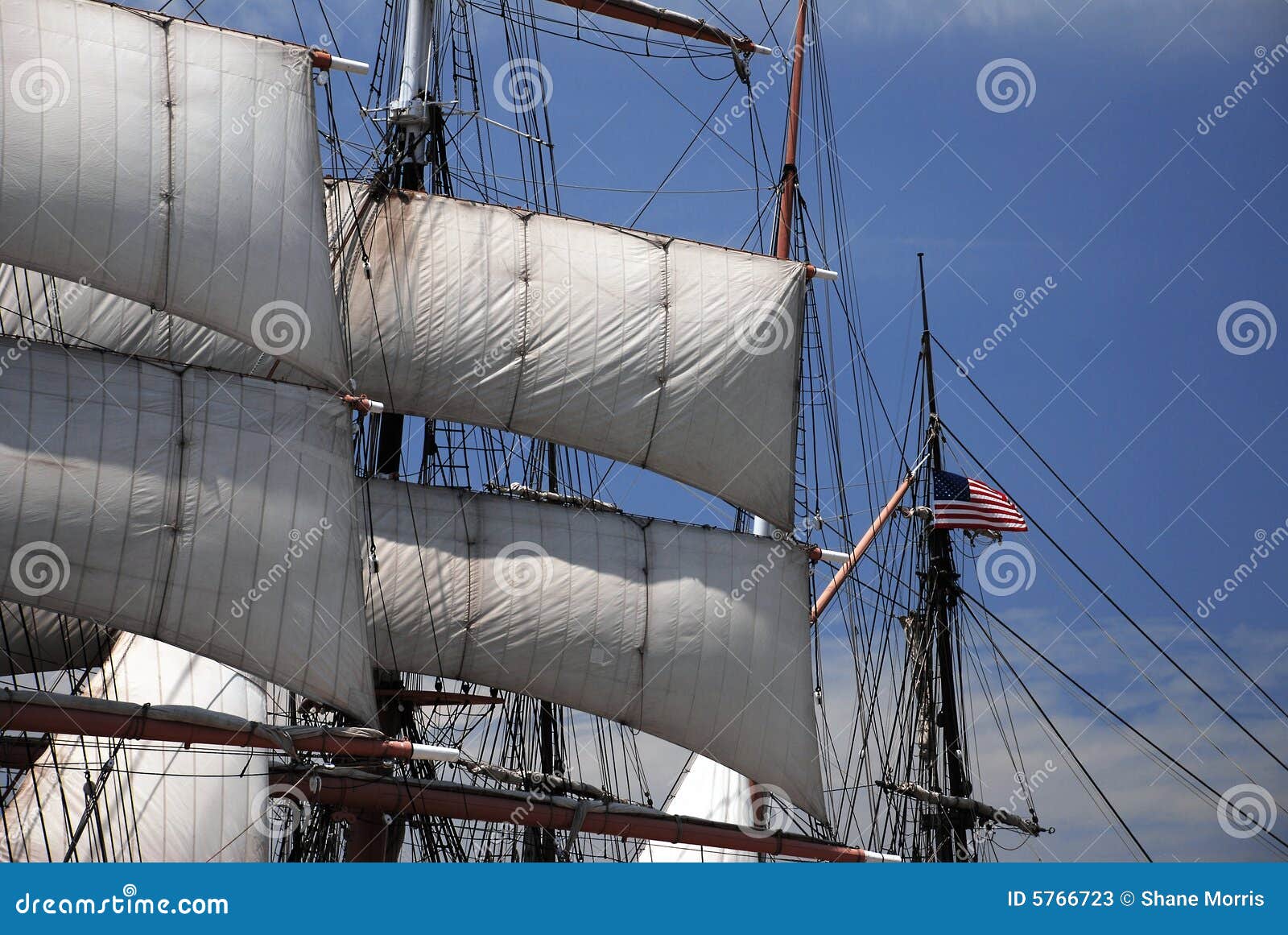 Sailing Ship Rigging and Sails with Flag Stock Image - Image of sheets ...