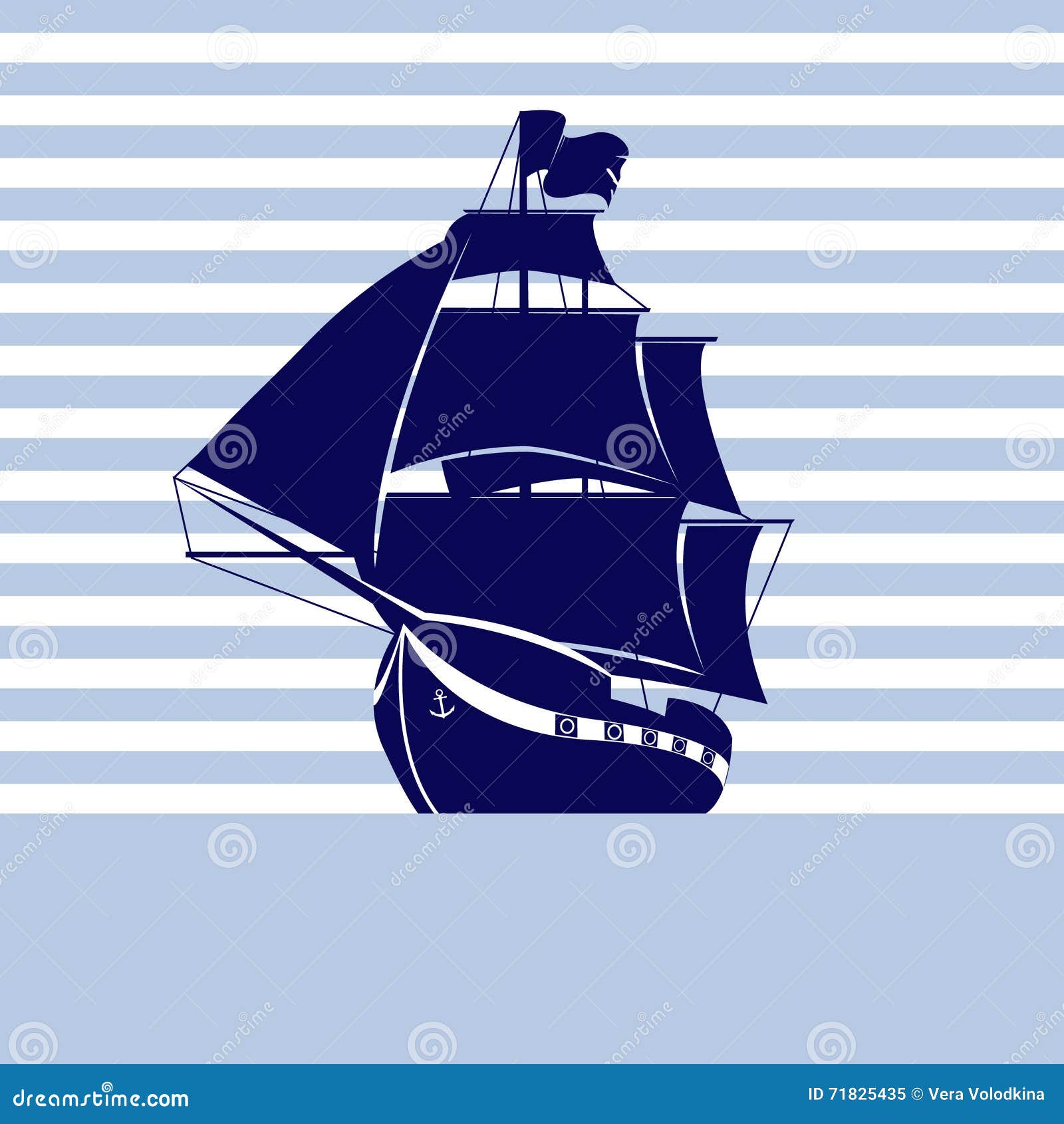 Sailing Ship on Strip Background in the Sea Stock Vector - Illustration ...