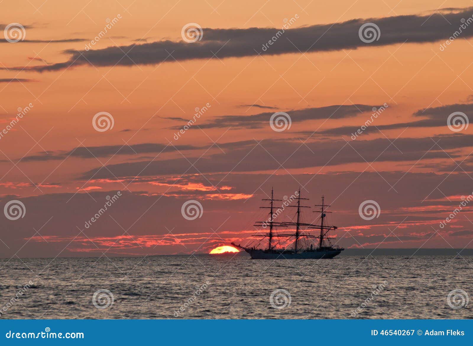 Sailing ship in Sunset stock image. Image of radich, landscape - 46540267