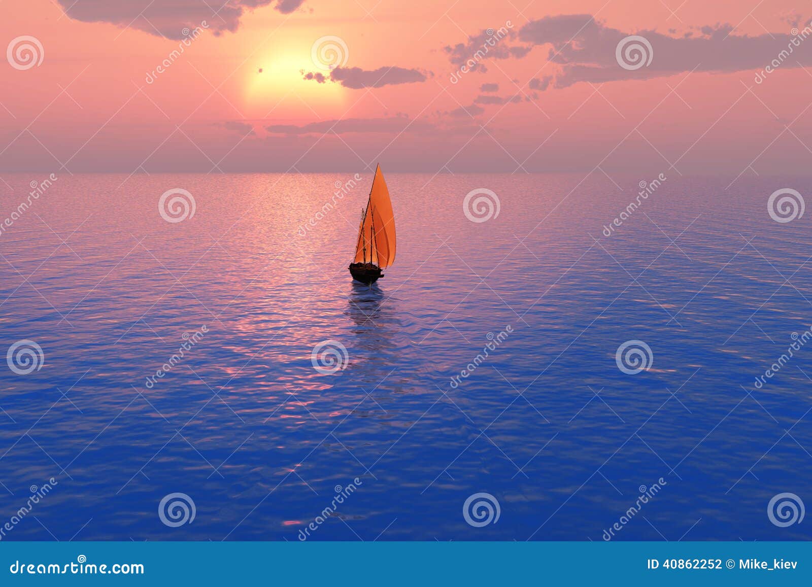 Sailing ship at sunset stock illustration. Illustration of travel ...