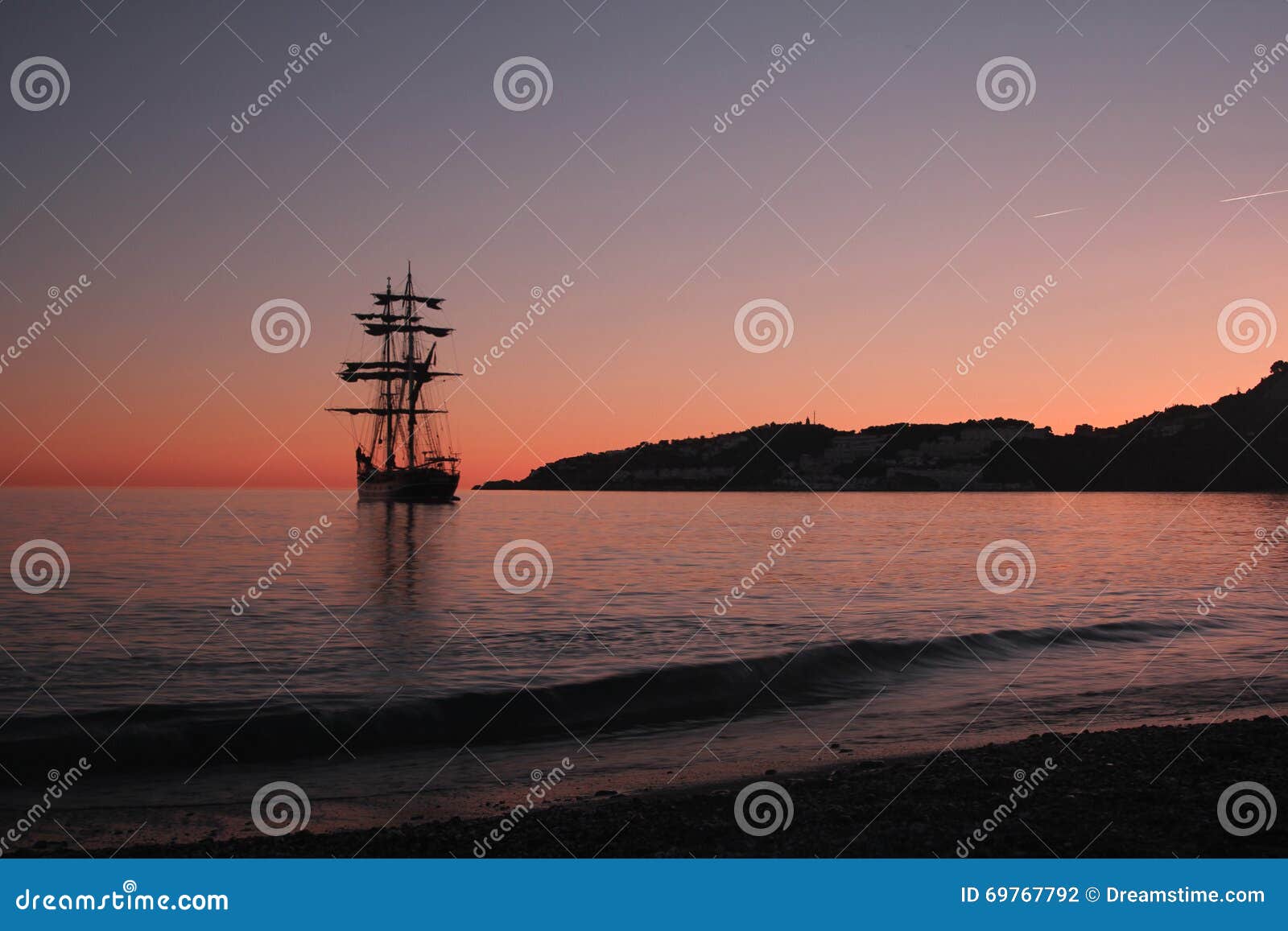 Sailing Ship at Sunset in Spain Stock Photo - Image of deep, rigging ...