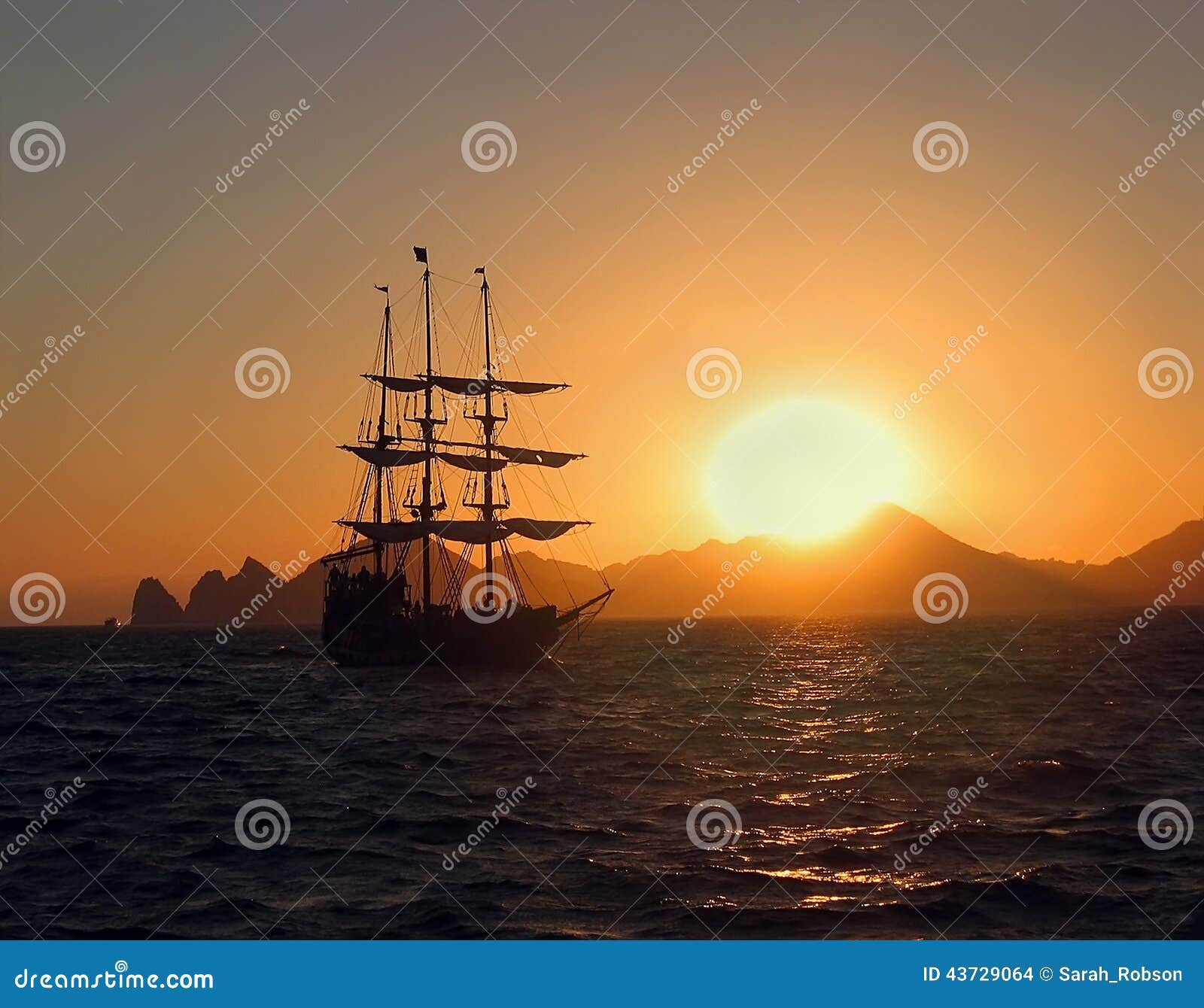 Sailing ship. Sunset. stock photo. Image of silhouette - 43729064
