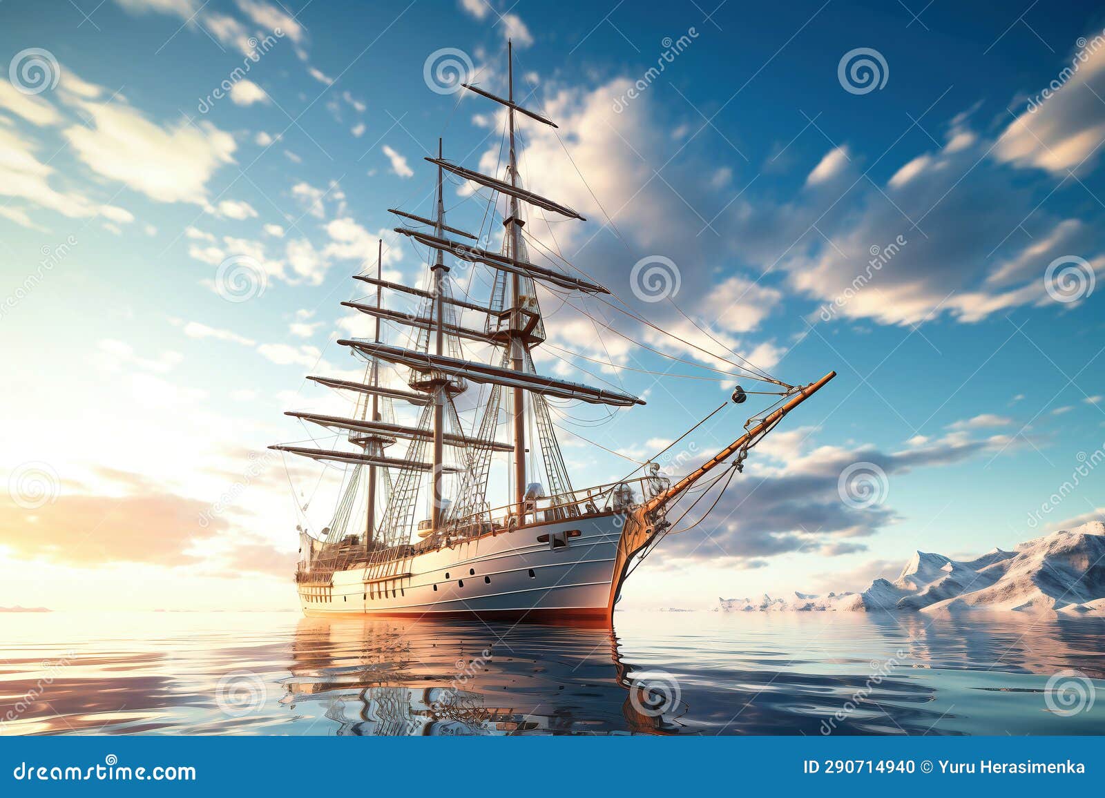 Sailing Ship Under Sail Breaking through the Waves Stock Illustration ...