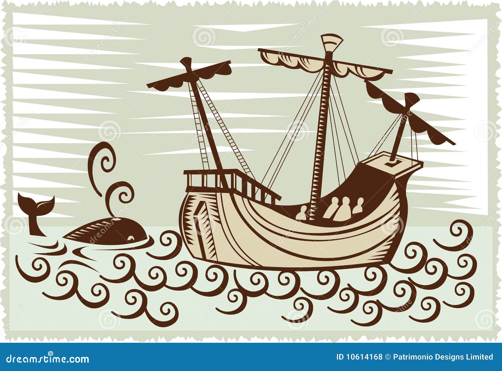 Sailing ship with whale stock illustration. Illustration of cruising ...
