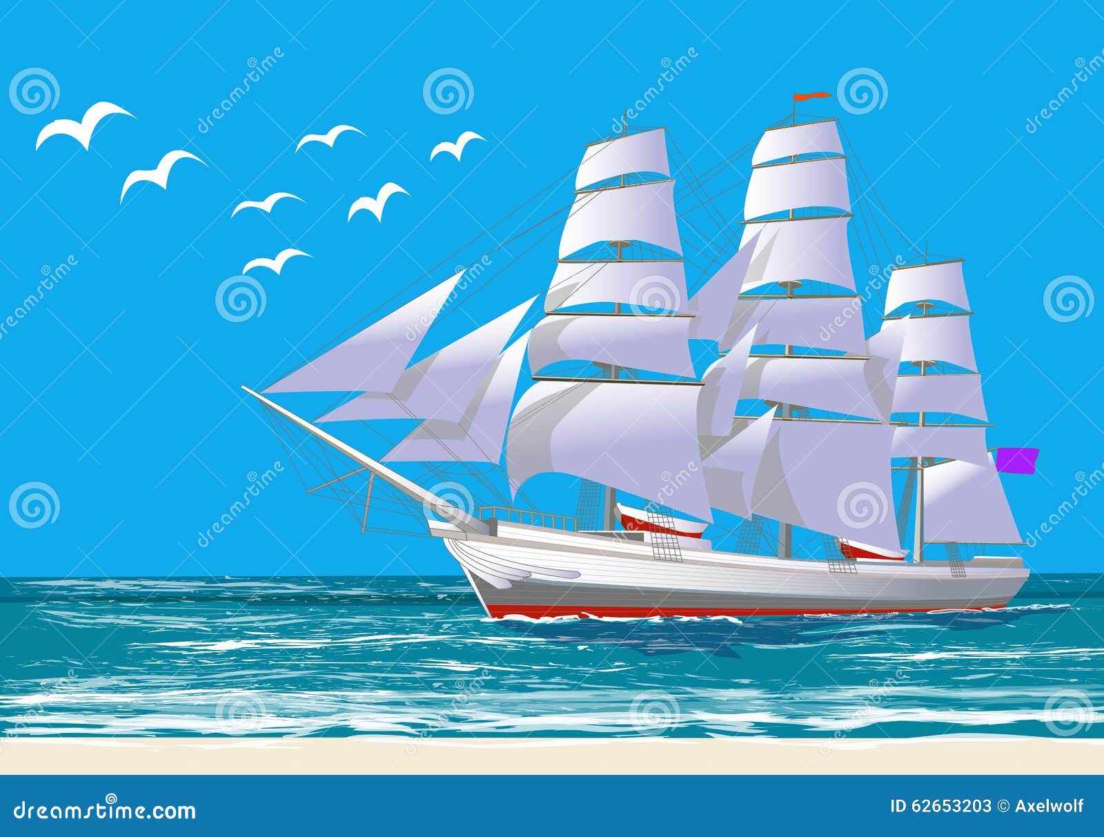 Sailing Ship, White Clipper, Vector Illustration Stock Vector ...