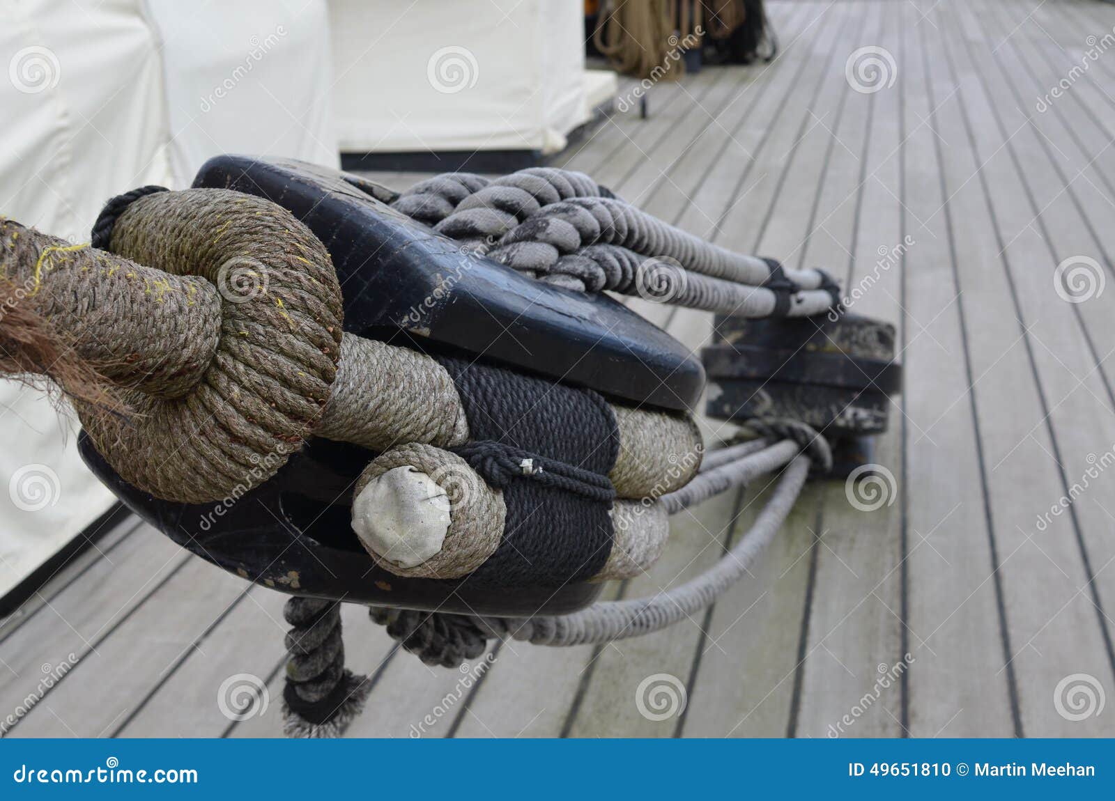 Sailing Ships Block and Tackle on Deck. Stock Photo - Image of coil ...