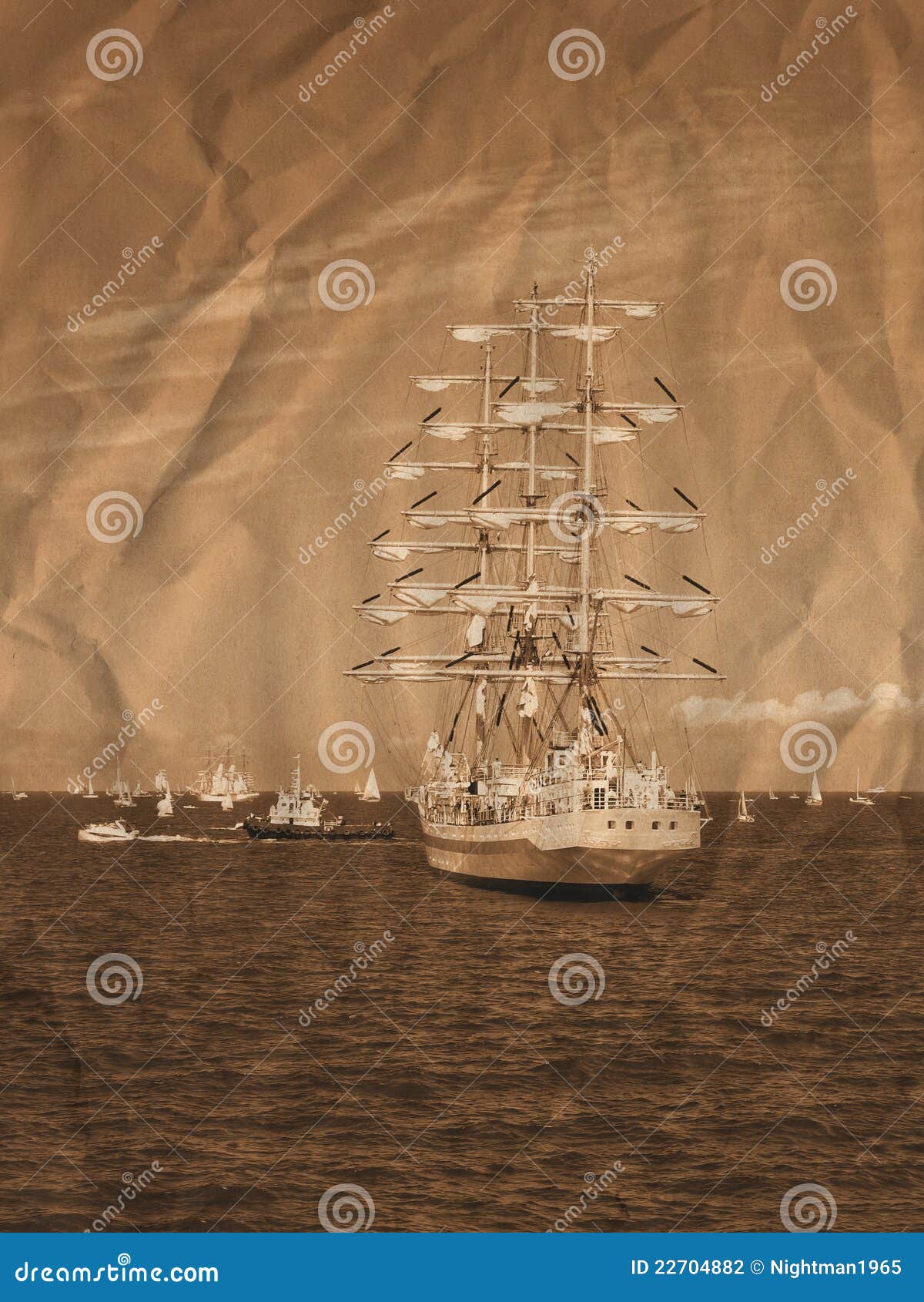 Sailing Ships in Retro Style Stock Illustration - Illustration of ...