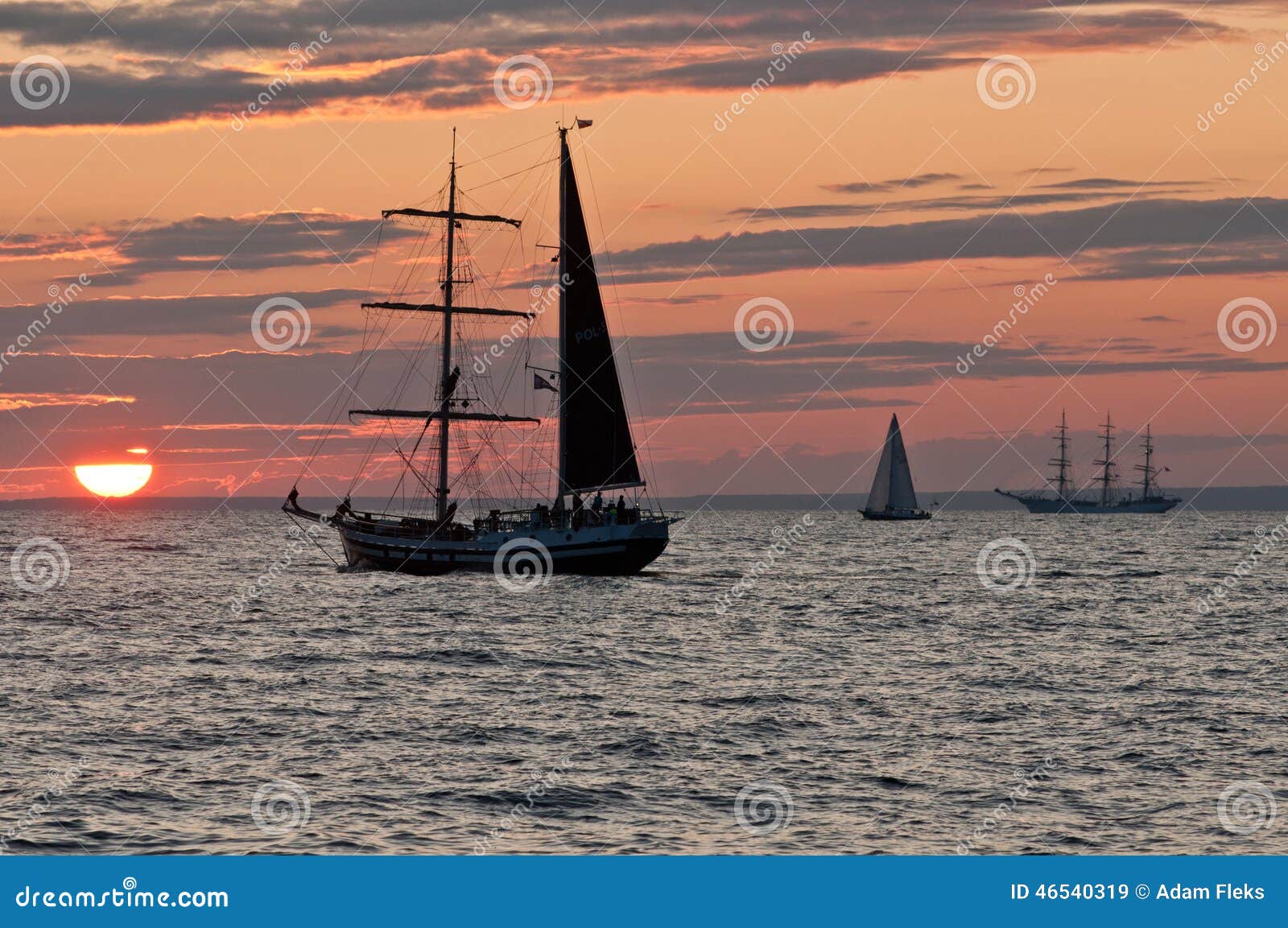 Sailing ships in Sunset stock image. Image of voyage - 46540319