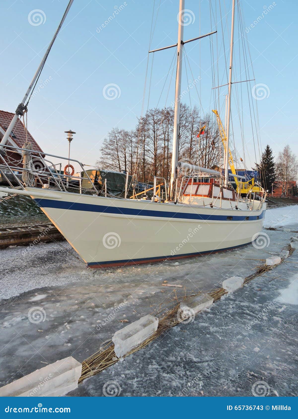 Sailing ship in river ice stock image. Image of minge - 65736743