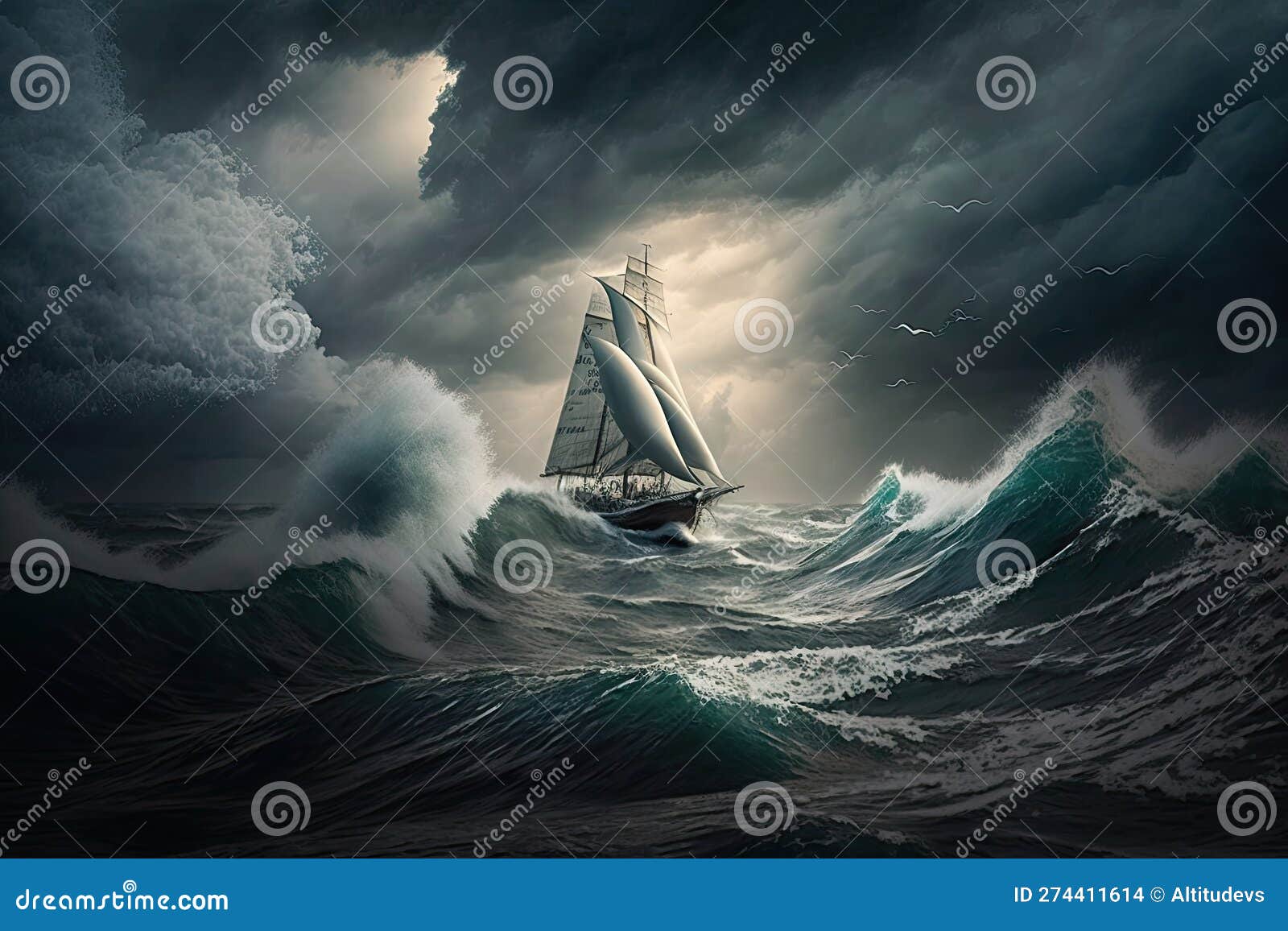 Sailing in a Storm Terrifying Waves and Gusts of Wind Stock Photo ...